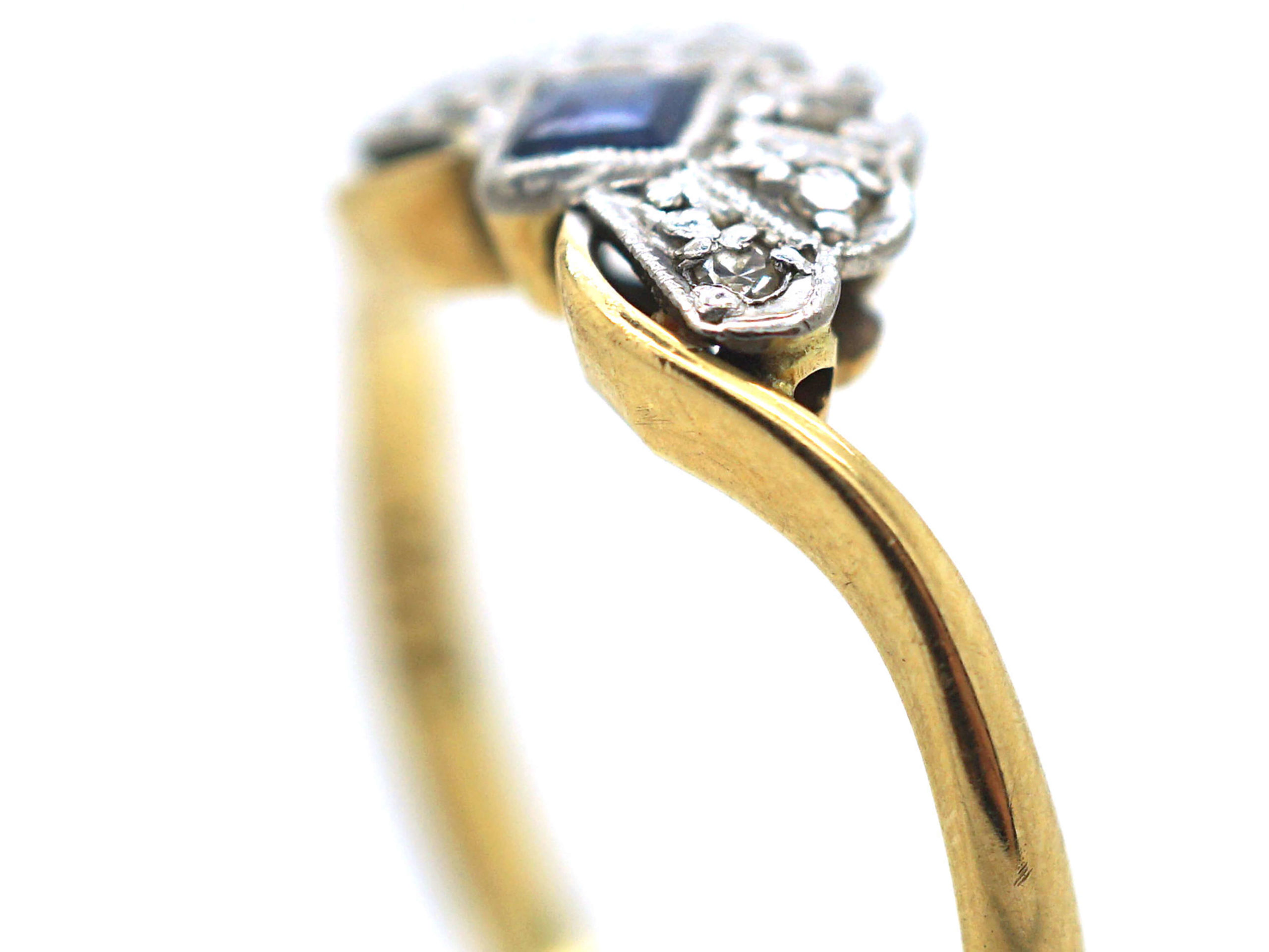 Art Deco 18ct Gold & Platinum, Diamond & Sapphire Fan Ring (341/O ...
