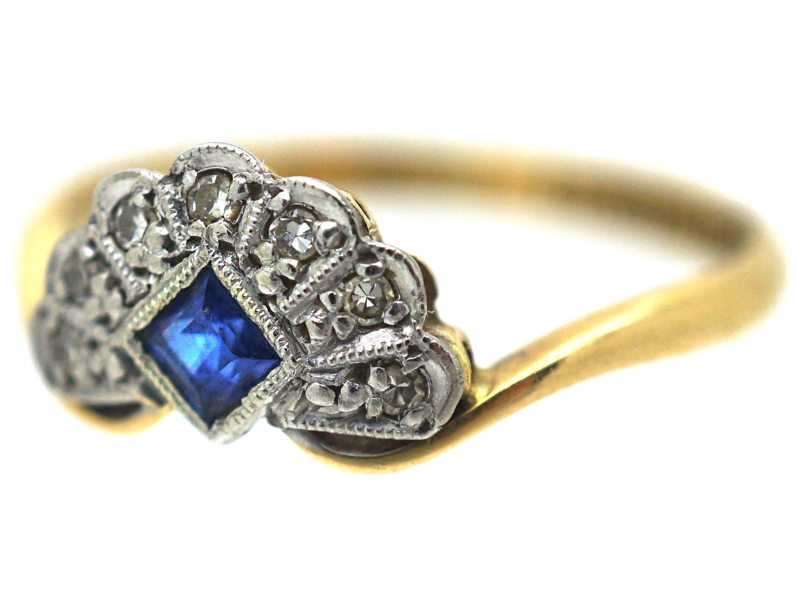 Art Deco 18ct Gold & Platinum, Diamond & Sapphire Fan Ring (341/O ...