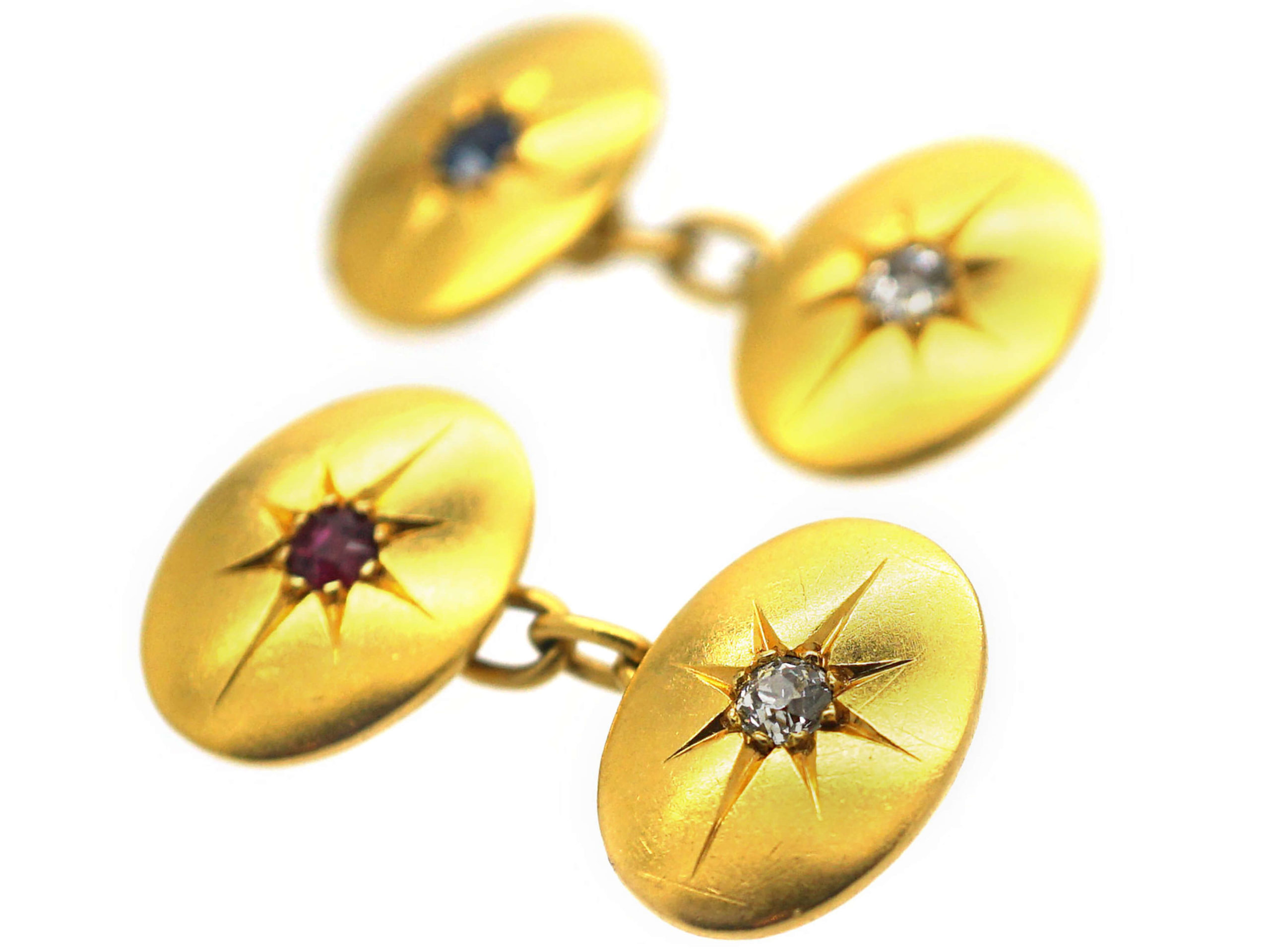 Victorian 18ct Gold Oval Cufflinks set with a Sapphire, Ruby & Diamonds ...