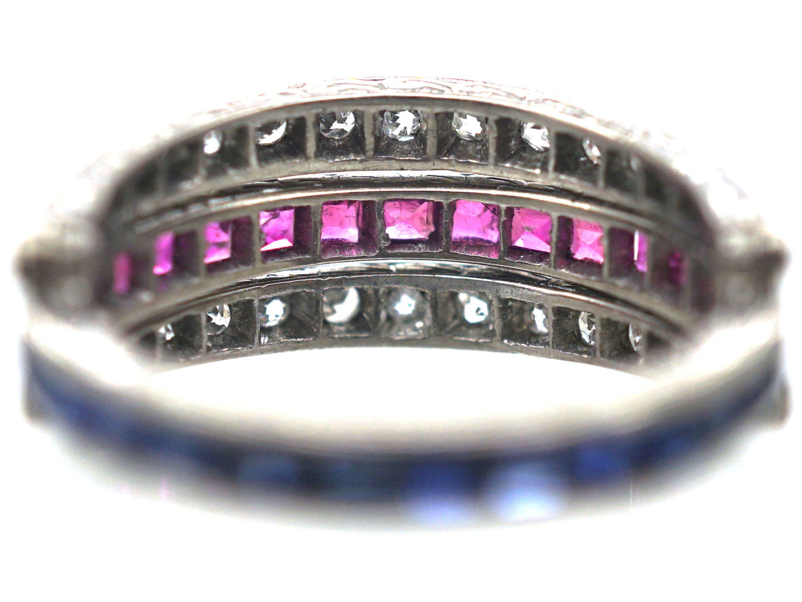 Art Deco 18ct White Gold Sapphire, Diamond & Ruby Flip over Ring (327/O ...