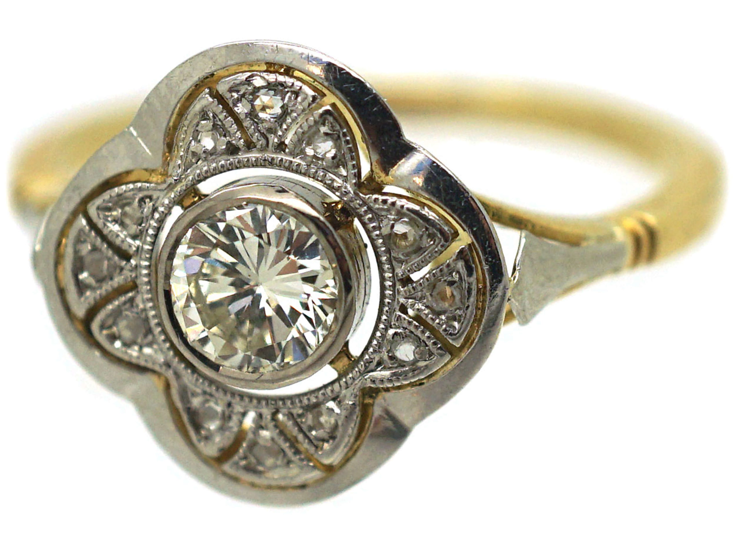 French Art Deco Platinum & 18ct Gold Diamond Geometric Shaped Target ...