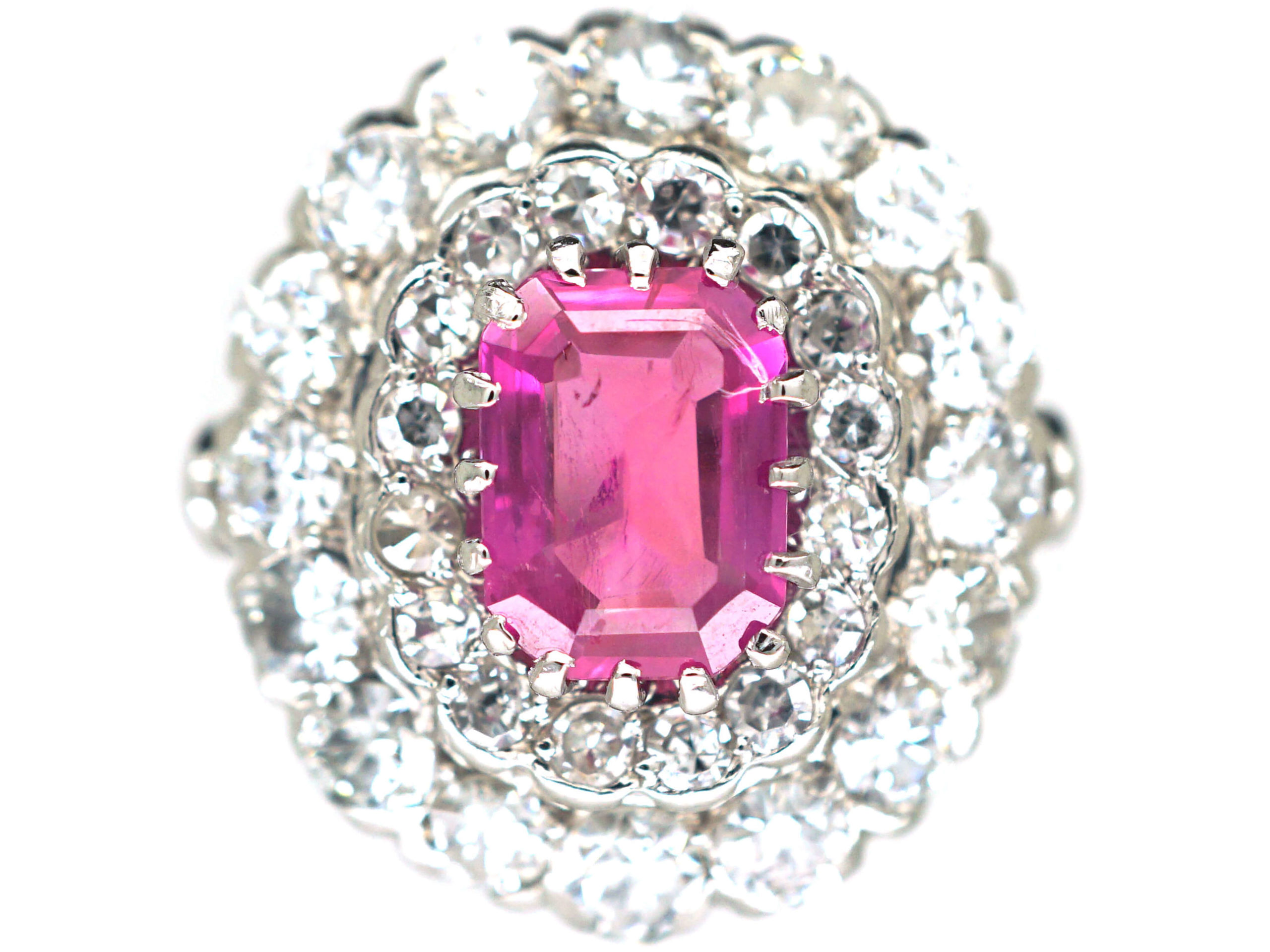 Platinum, Pink Sapphire & Diamond Large Oval Cluster Ring (67P) | The ...