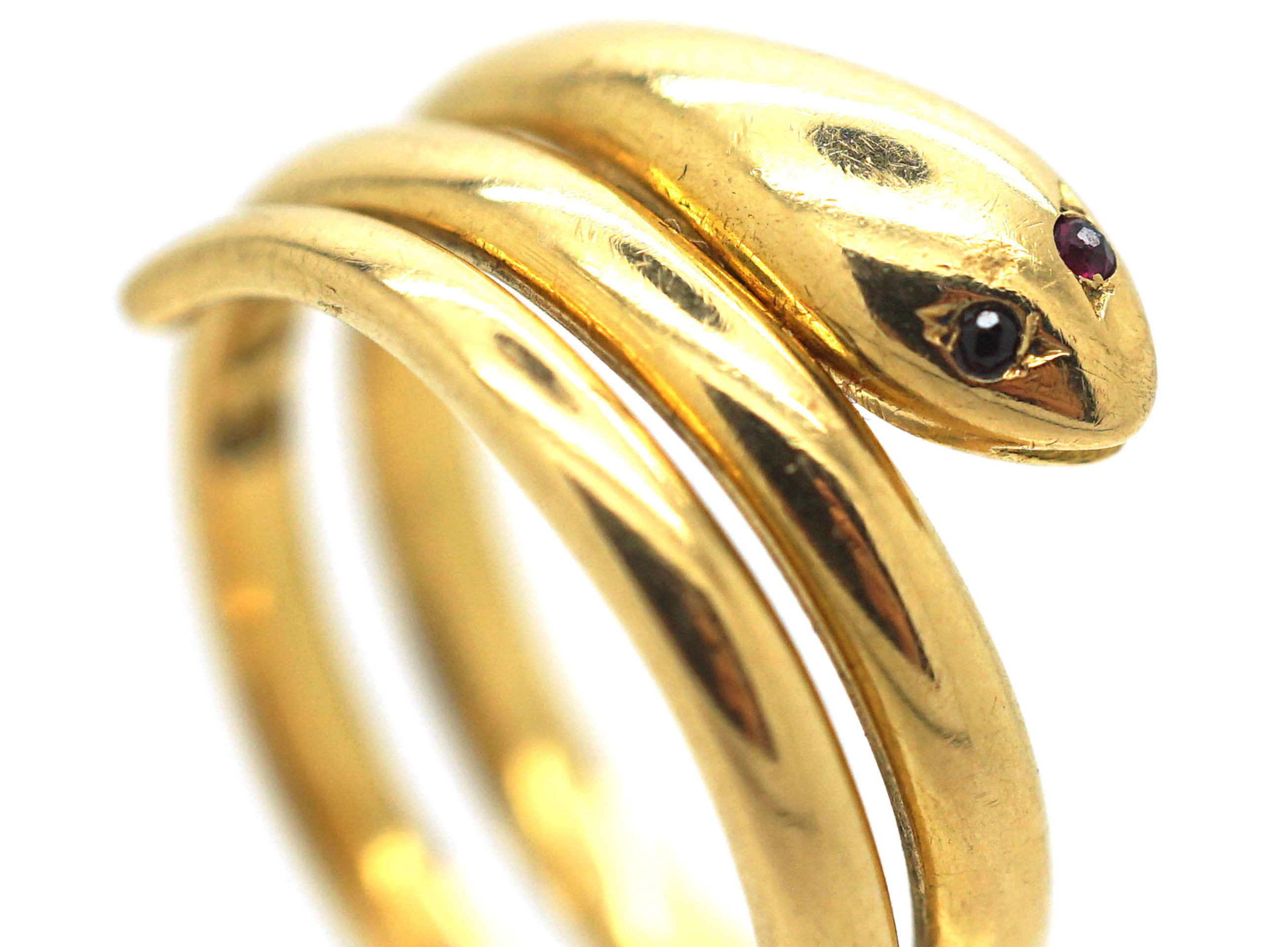 Victorian 18ct Gold Snake Ring with Ruby Eyes (22P) | The Antique ...