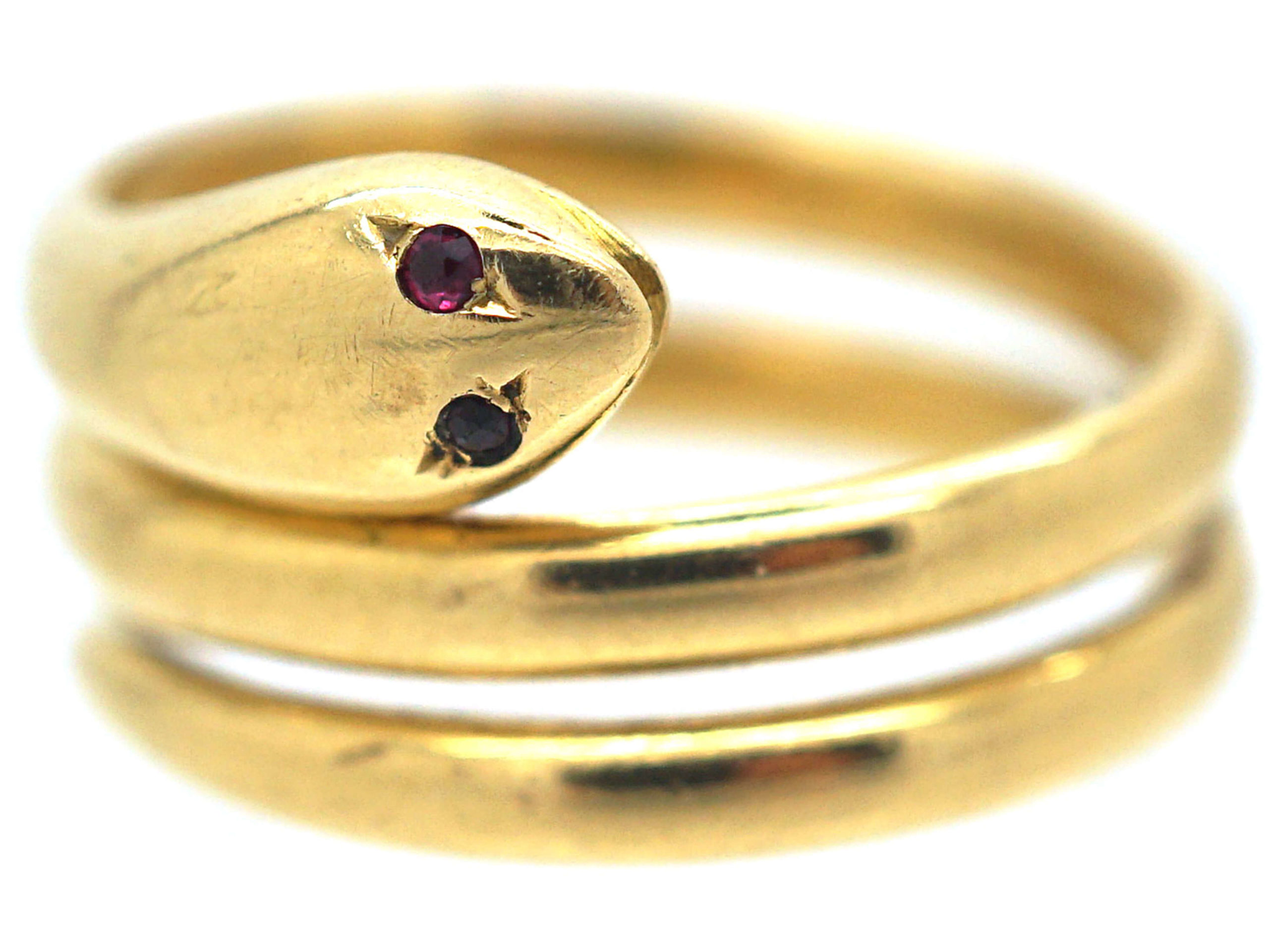 Victorian 18ct Gold Snake Ring with Ruby Eyes (22P) | The Antique ...