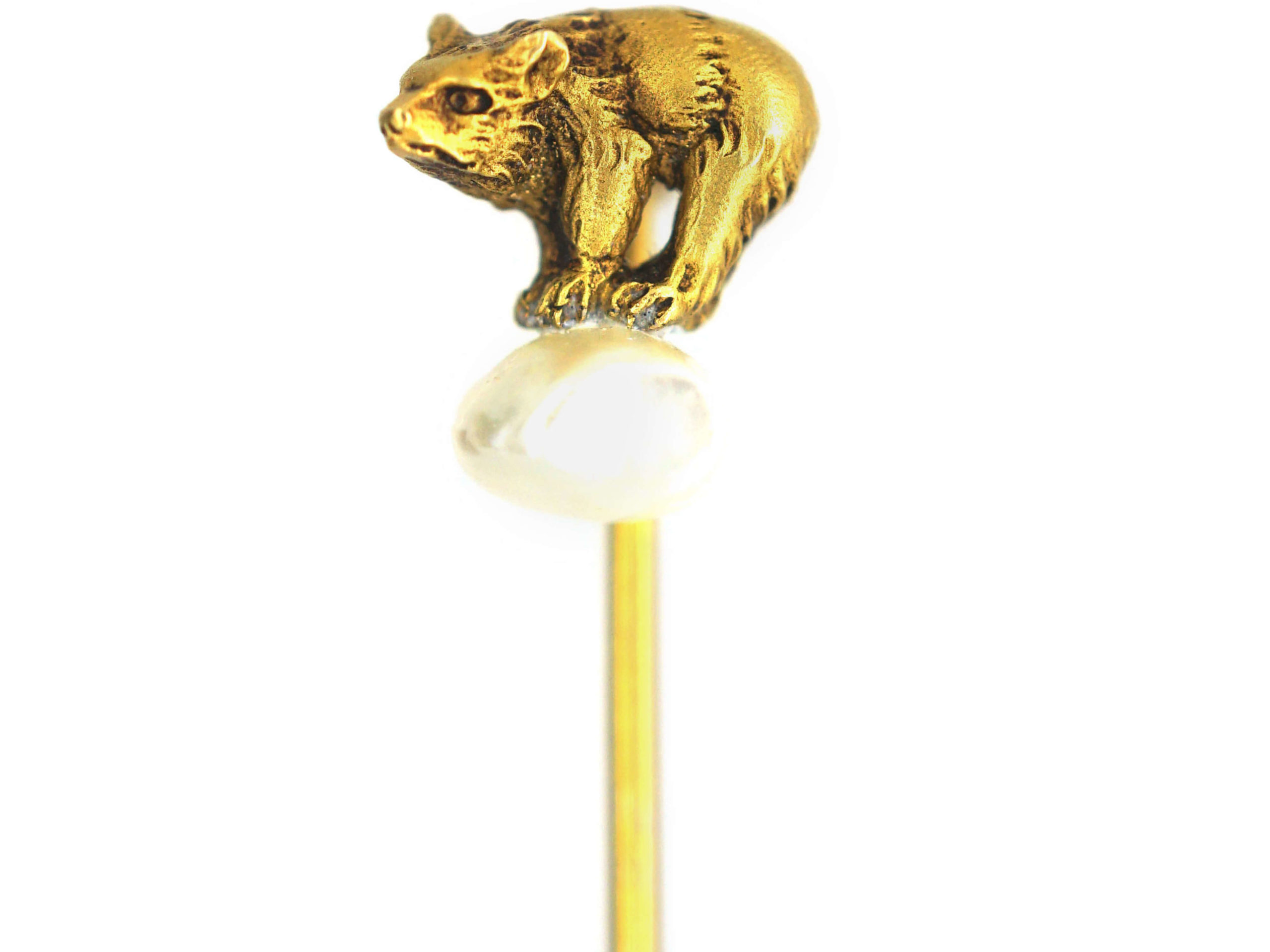 Edwardian 15ct Gold Tie Pin of a Polar Bear on a Baroque Pearl (99P ...