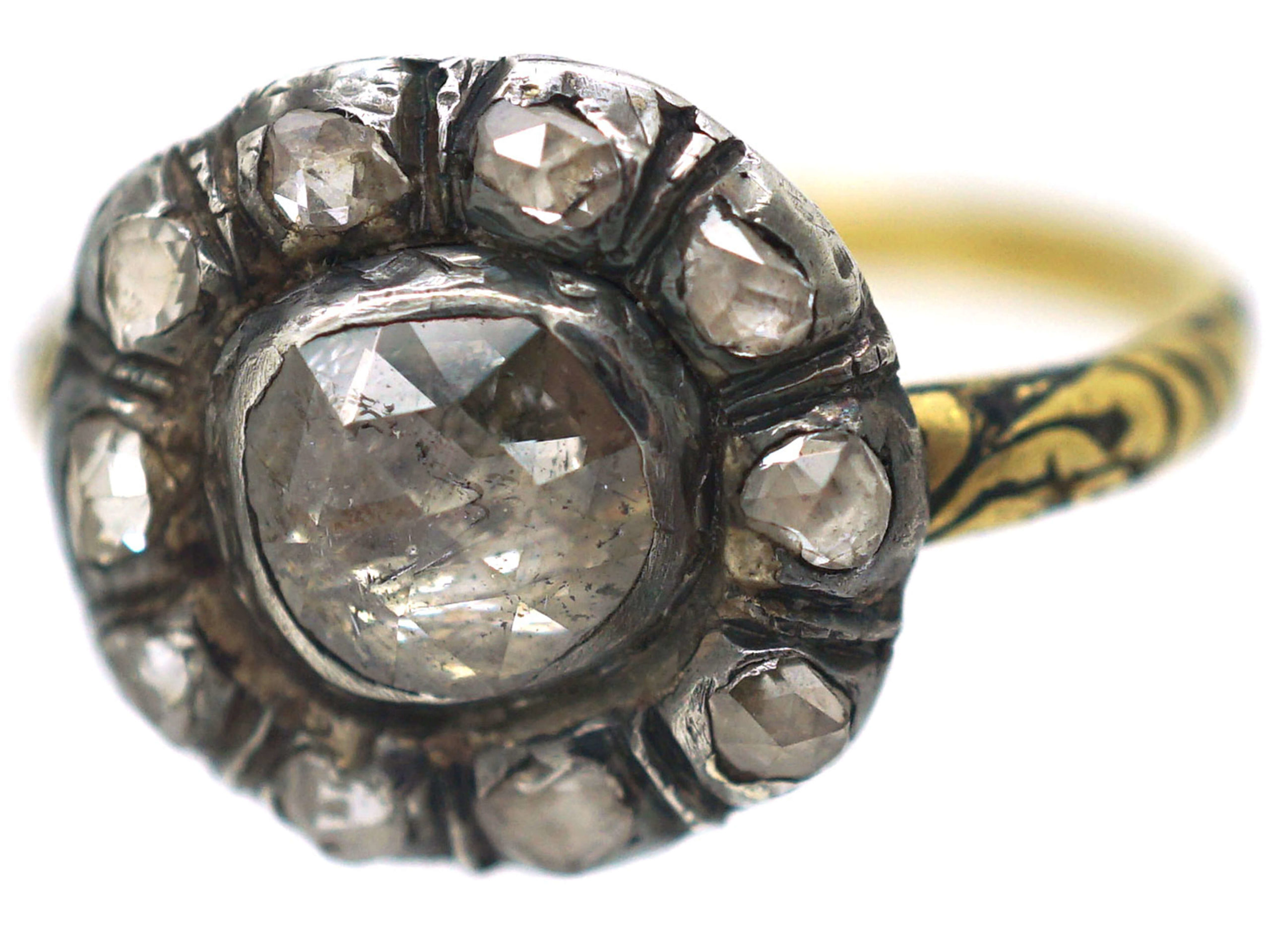 Stuart Rose Diamond Cluster Ring with Black Enamel Detail (127P) | The ...