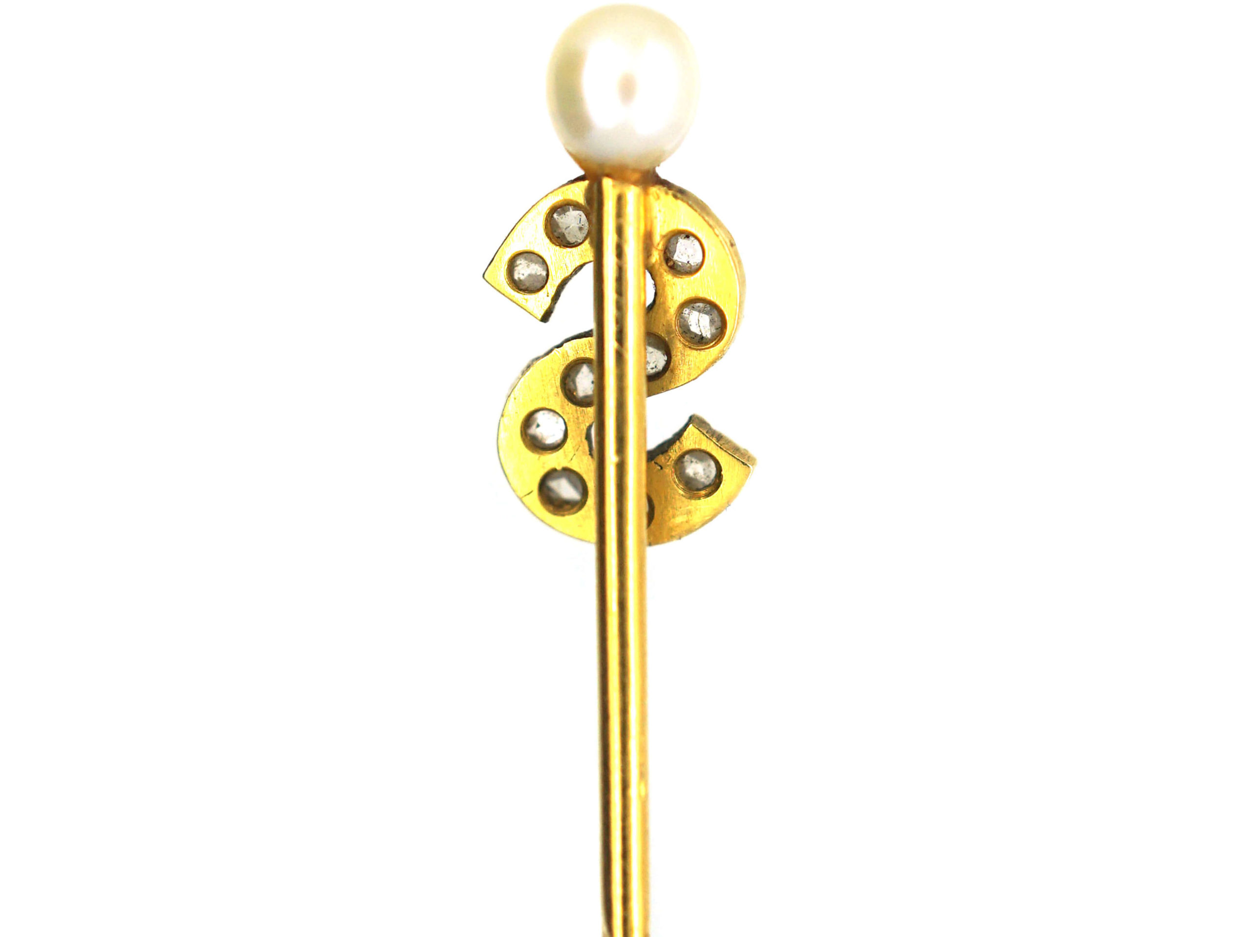 Edwardian 15ct Gold Tie Pin with an S & a Natural Pearl (124P) | The ...