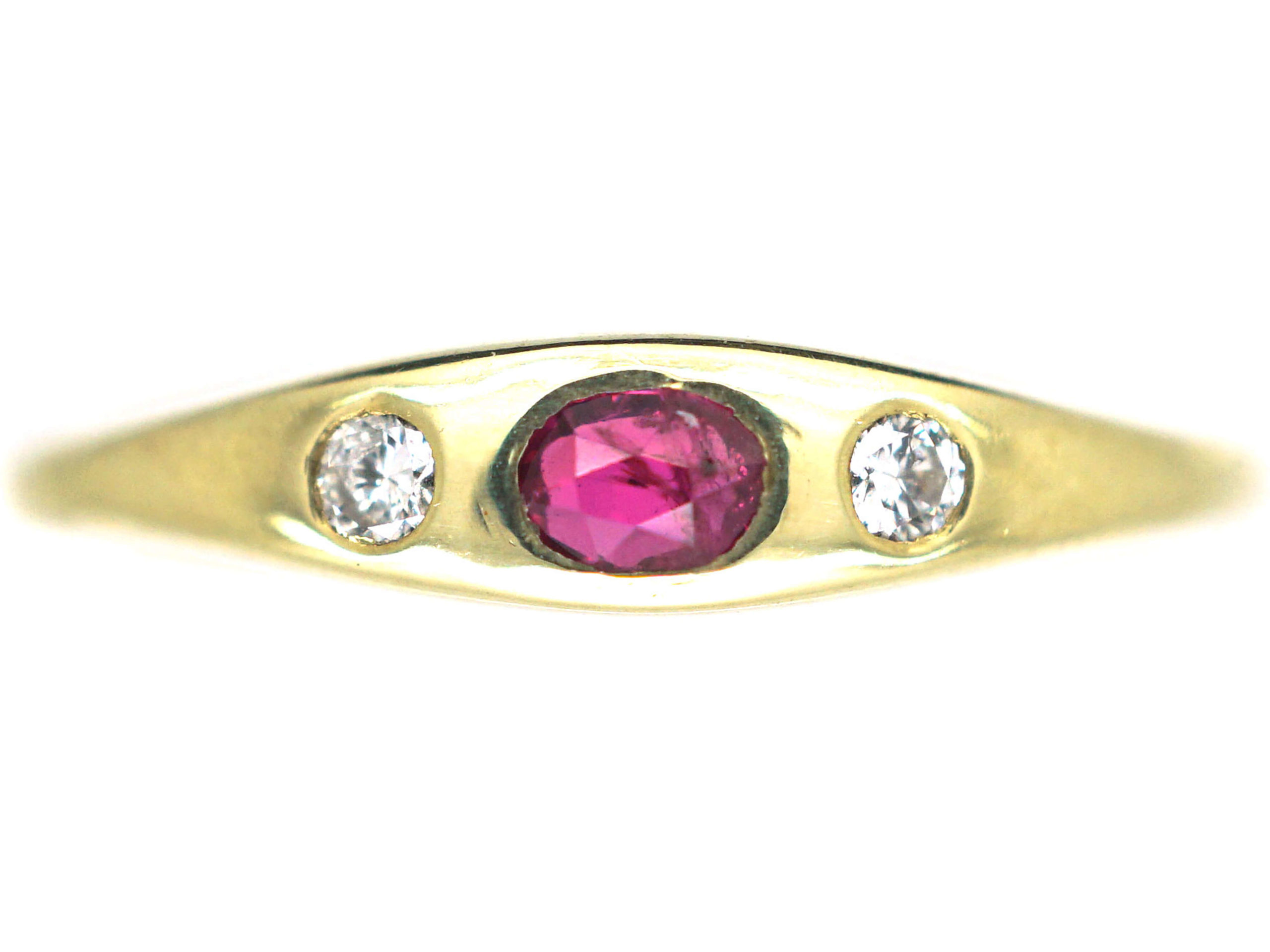 14ct Gold, Ruby & Diamond Three Stone Rub Over Set Ring (115P) | The ...