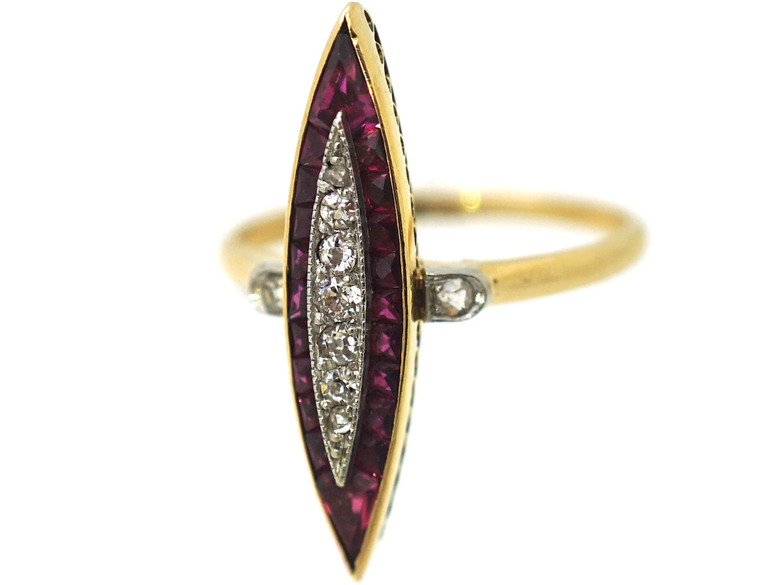 Art Deco 18ct Gold & Platinum Diamond & Ruby Marquise Ring (125P) | The ...
