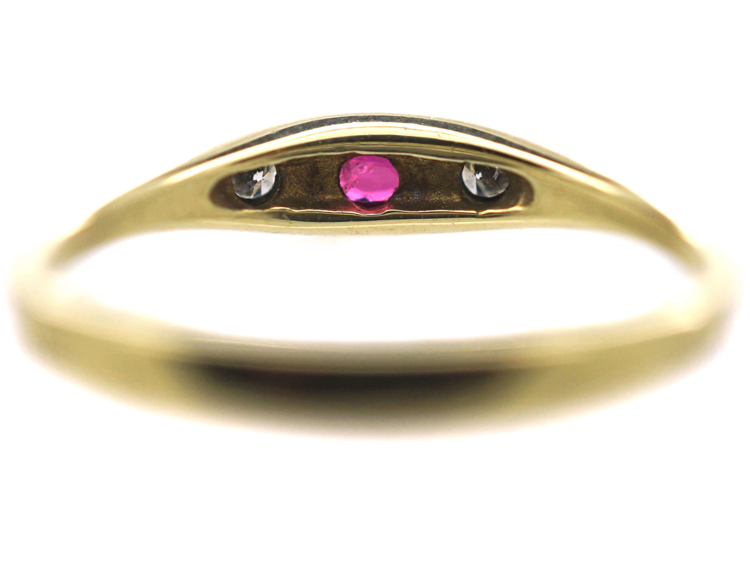 14ct Gold, Ruby & Diamond Three Stone Rub Over Set Ring (115P) | The ...
