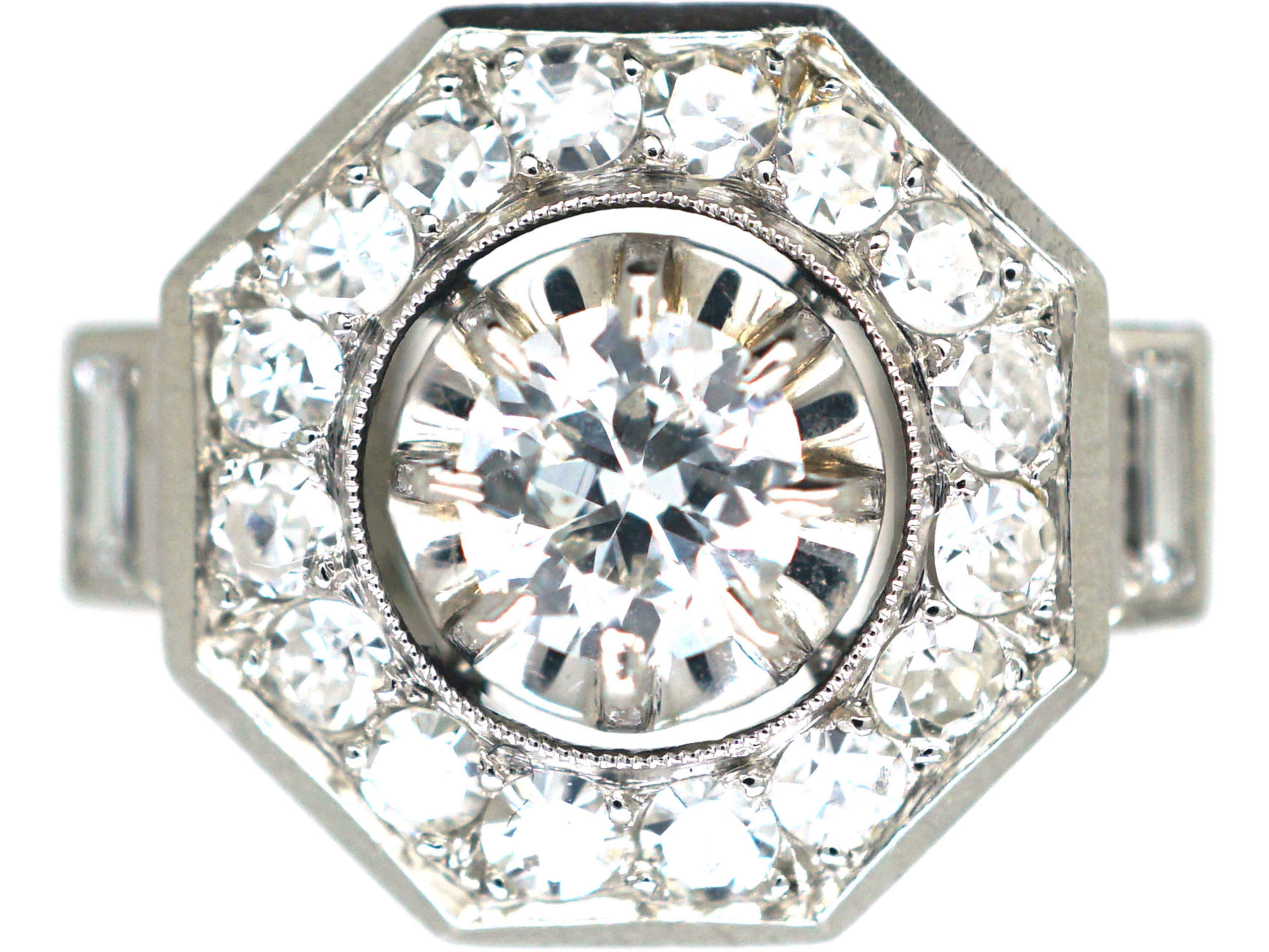 French Art Deco Platinum Octagonal Shaped Diamond Ring (72P) | The ...