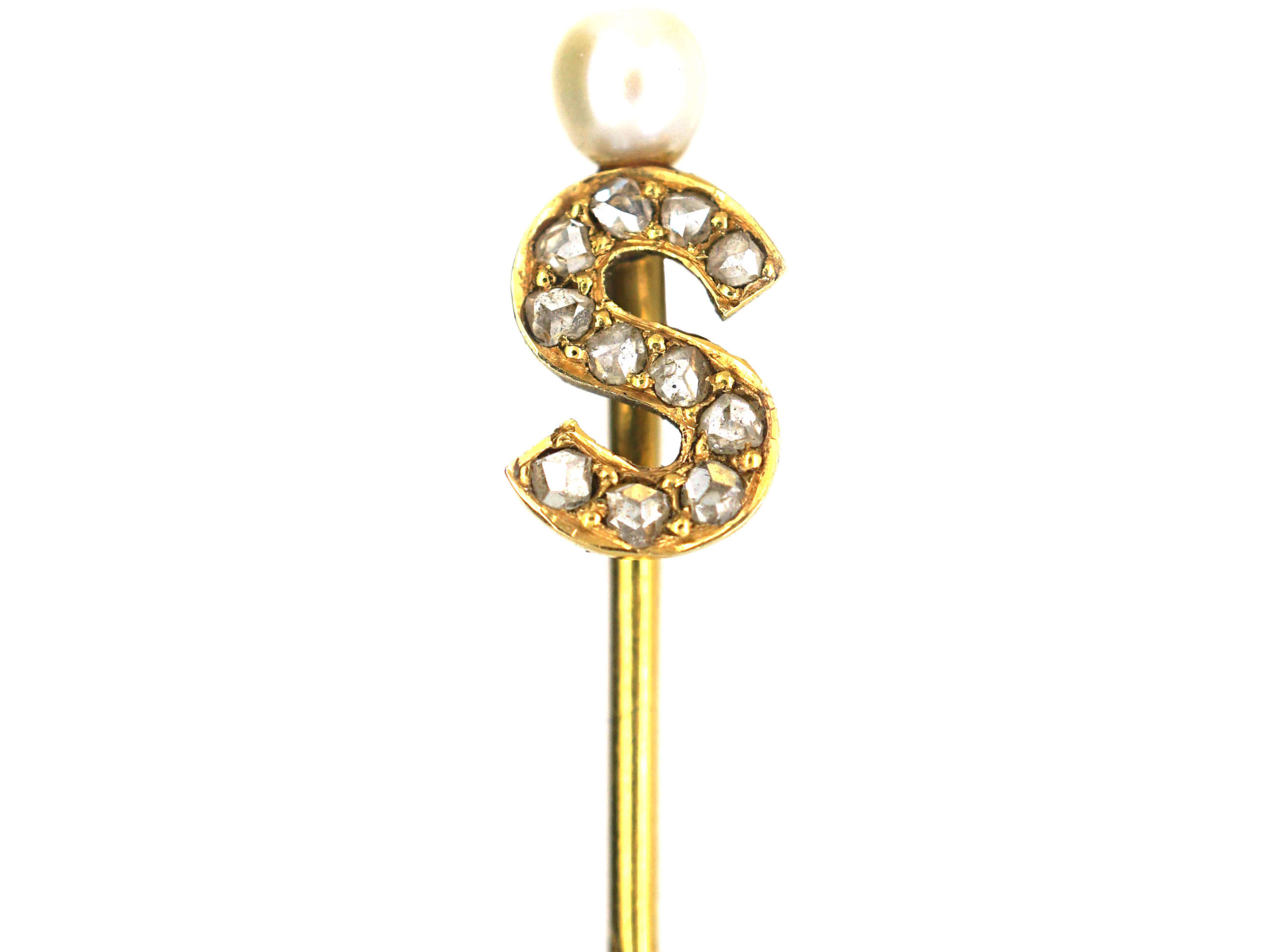 Edwardian 15ct Gold Tie Pin with an S & a Natural Pearl (124P) | The ...