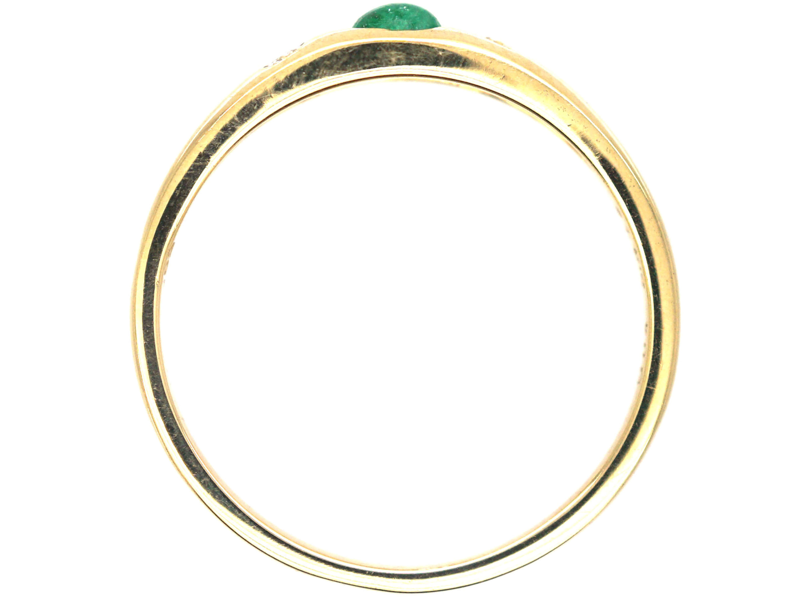 14ct Gold Diamond & Emerald Three Stone Rub Over Set Ring (118P) | The ...