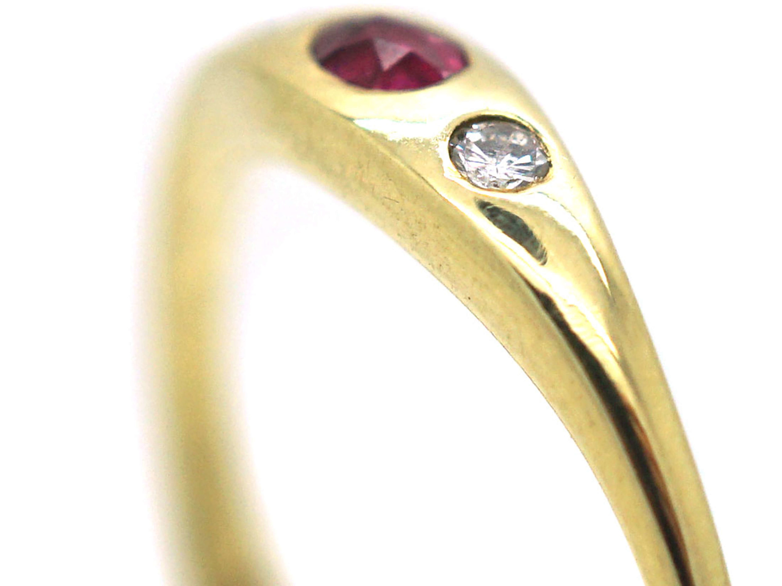 14ct Gold, Ruby & Diamond Three Stone Rub Over Set Ring (115P) | The ...