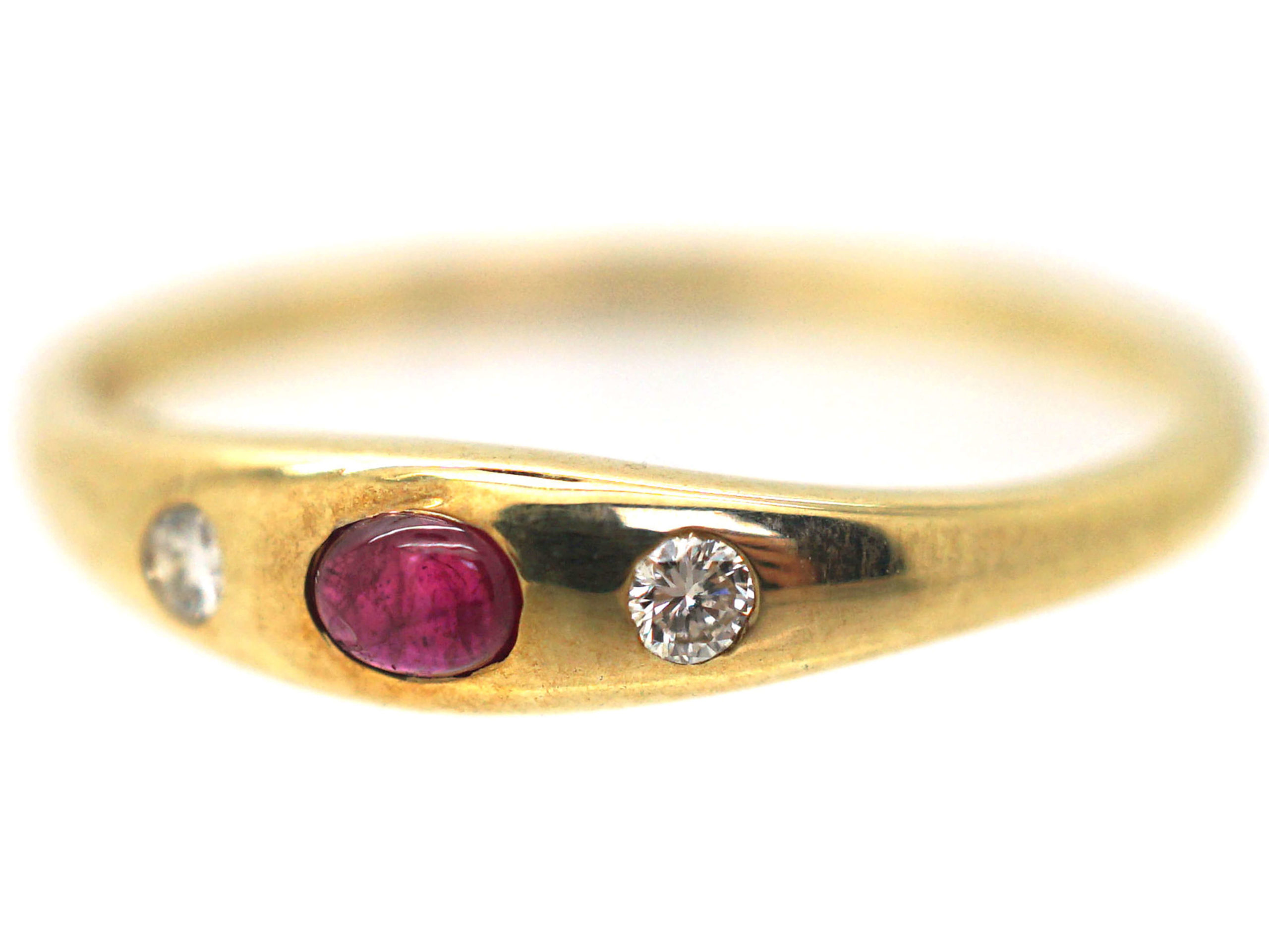14ct Gold Ruby & Diamond Three Stone Rub Over Set Ring (114P) | The ...
