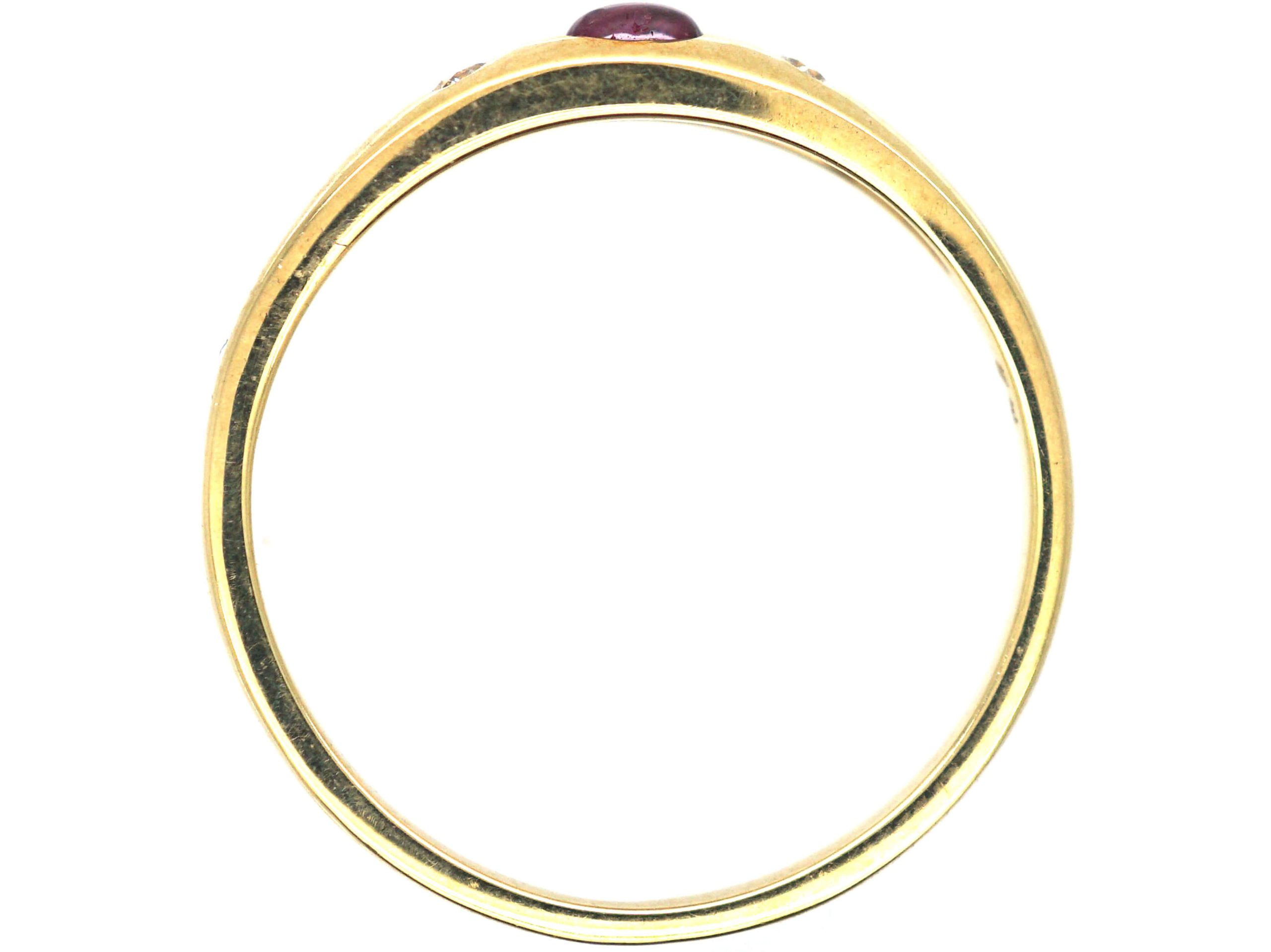 14ct Gold Ruby & Diamond Three Stone Rub Over Set Ring (114P) | The ...