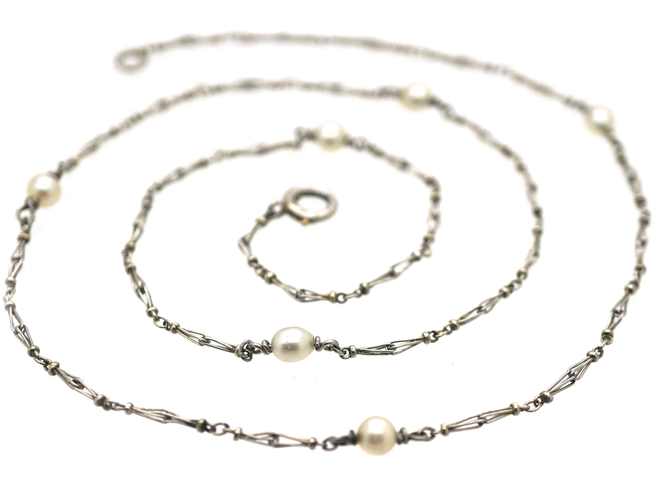 Edwardian Platinum & Natural Pearl Chain (189P) | The Antique Jewellery ...