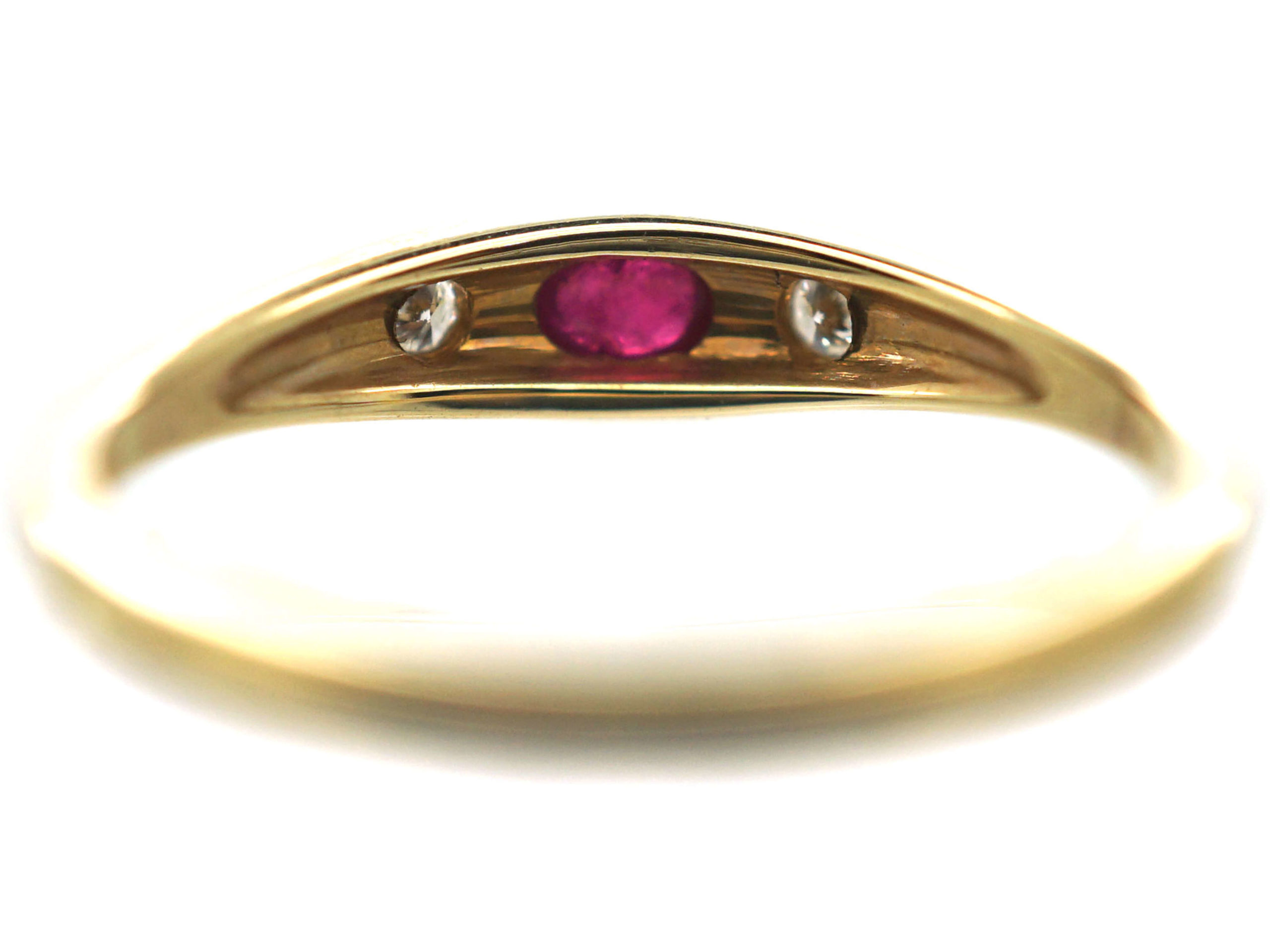 14ct Gold Ruby & Diamond Three Stone Rub Over Set Ring (114P) | The ...