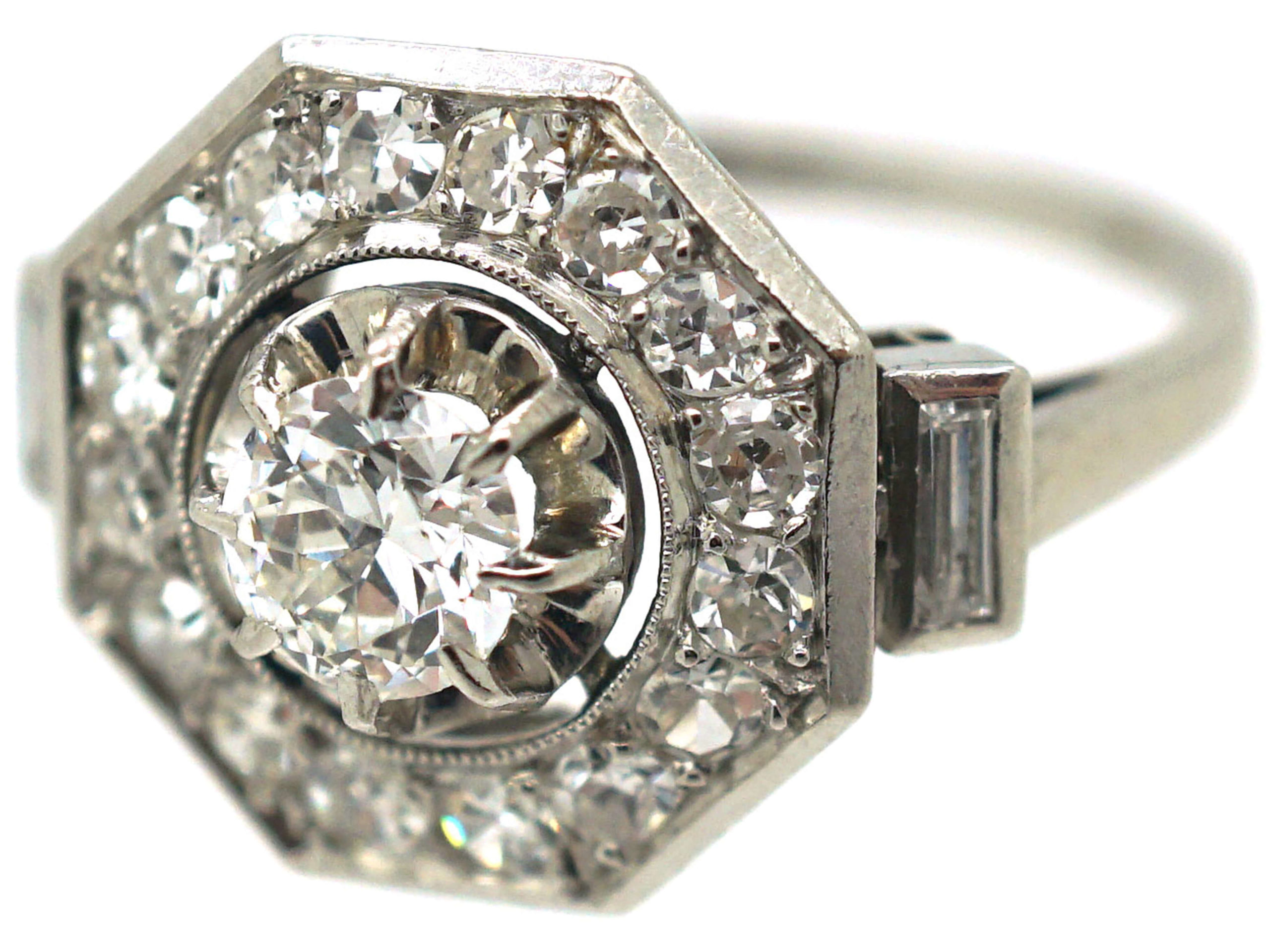 French Art Deco Platinum Octagonal Shaped Diamond Ring (72P) | The ...