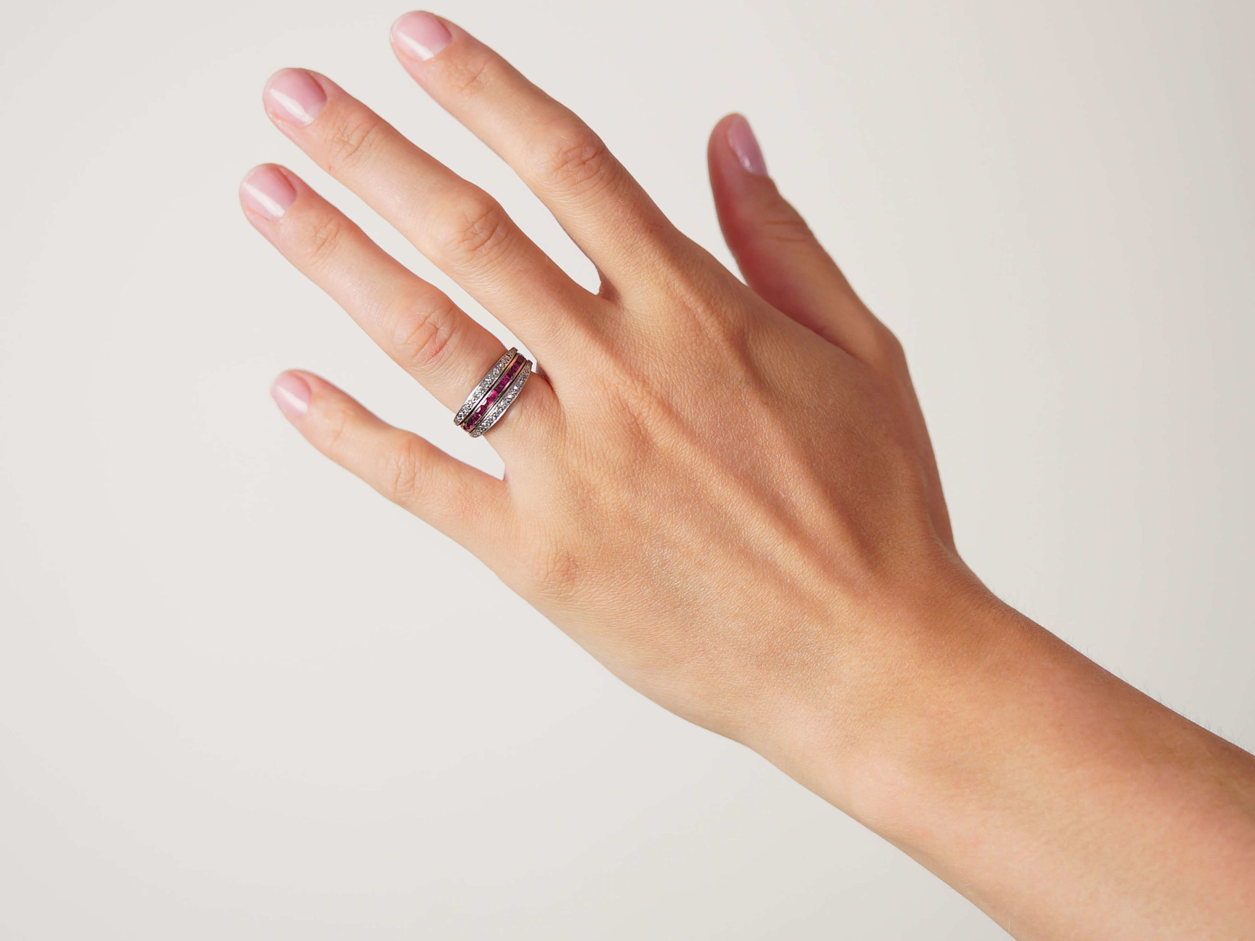 Art Deco 18ct White Gold Sapphire, Diamond & Ruby Flip over Ring (327/O ...