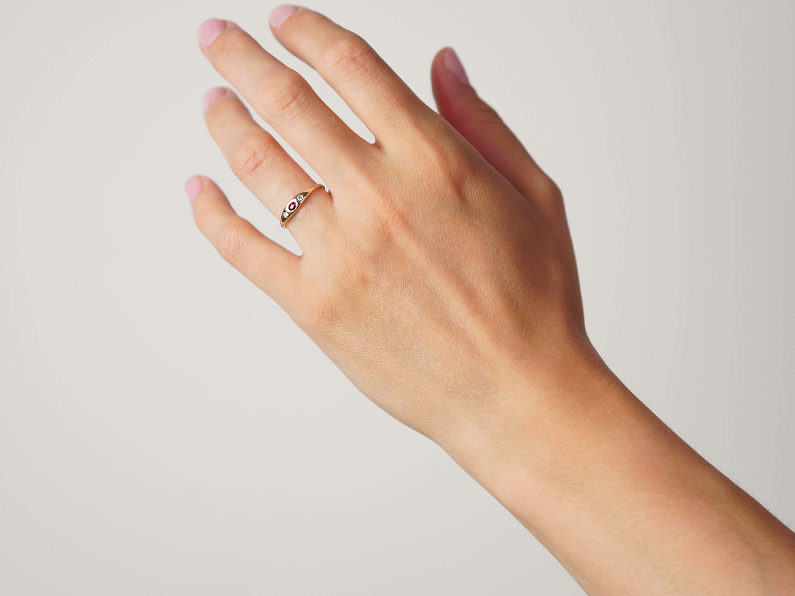 14ct Gold, Ruby & Diamond Three Stone Rub Over Set Ring (115P) | The ...