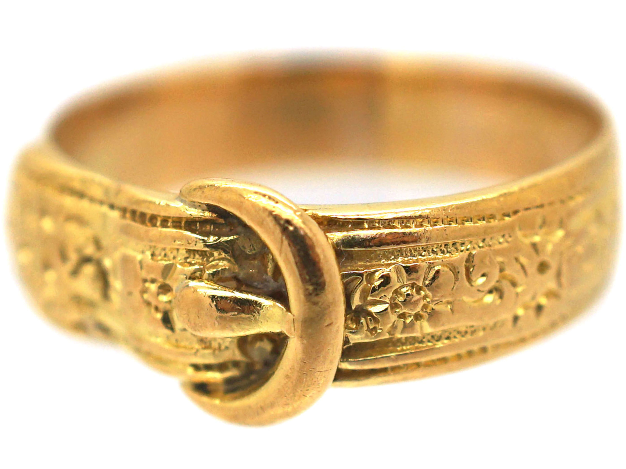 Victorian 18ct Gold & Engraved Flowers Buckle Ring (159P) | The Antique ...