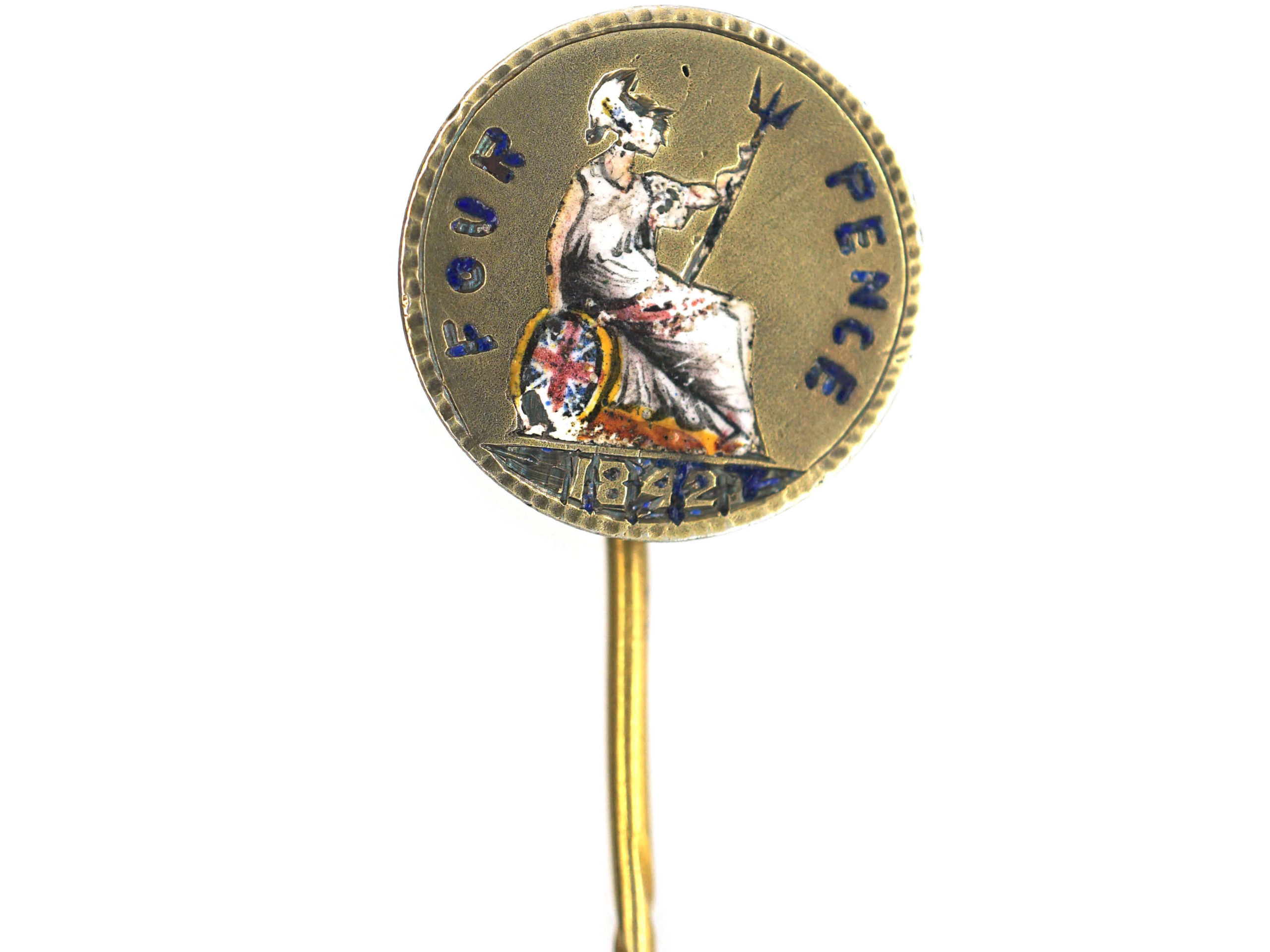 Victorian Silver Gilt & Enamel Four Pence Brittania Tie Pin (844N ...
