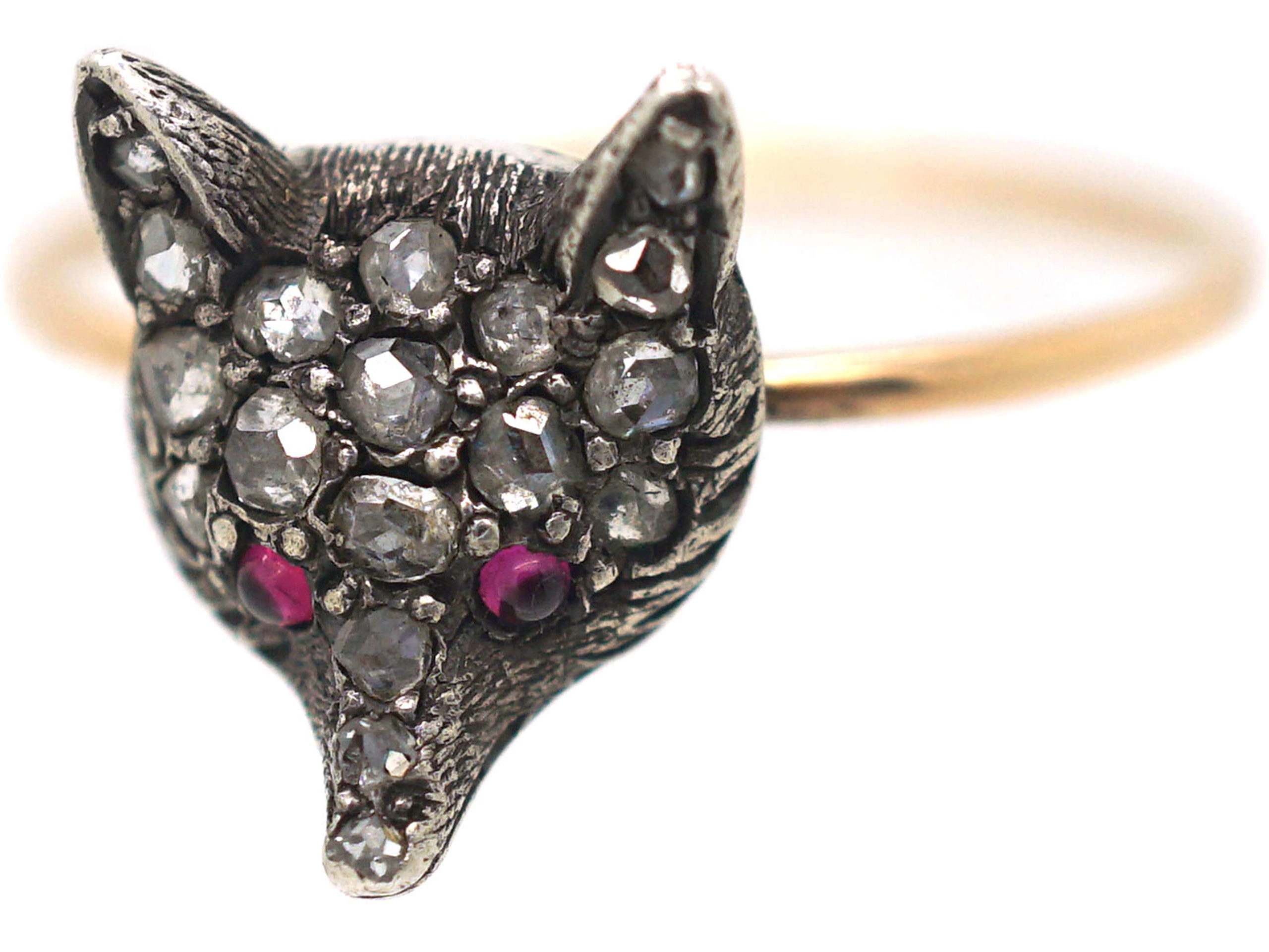 Rose Diamond Fox Ring (183P) | The Antique Jewellery Company