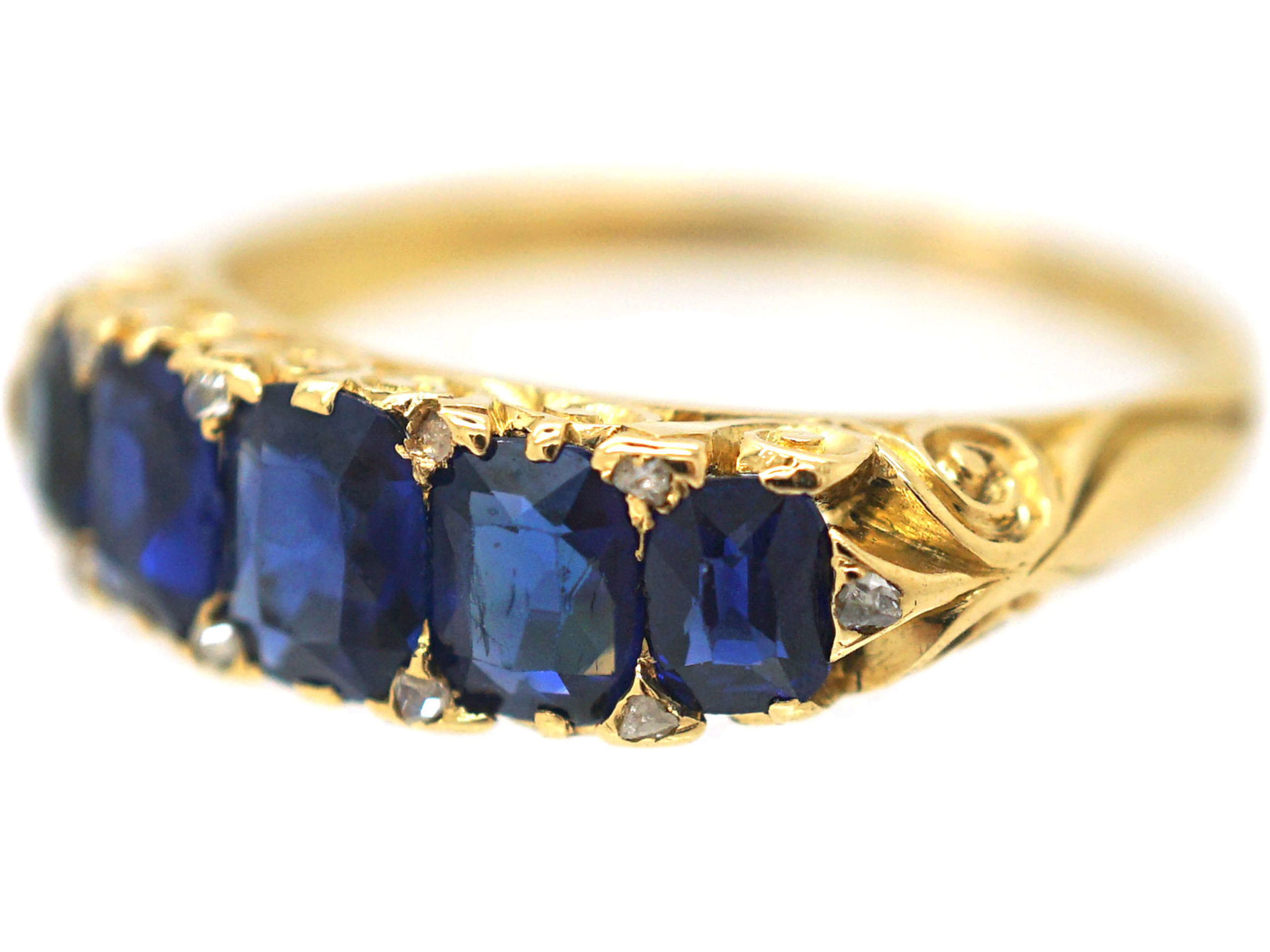 Victorian 18ct Gold & Sapphire Five Stone Ring (205P) | The Antique ...