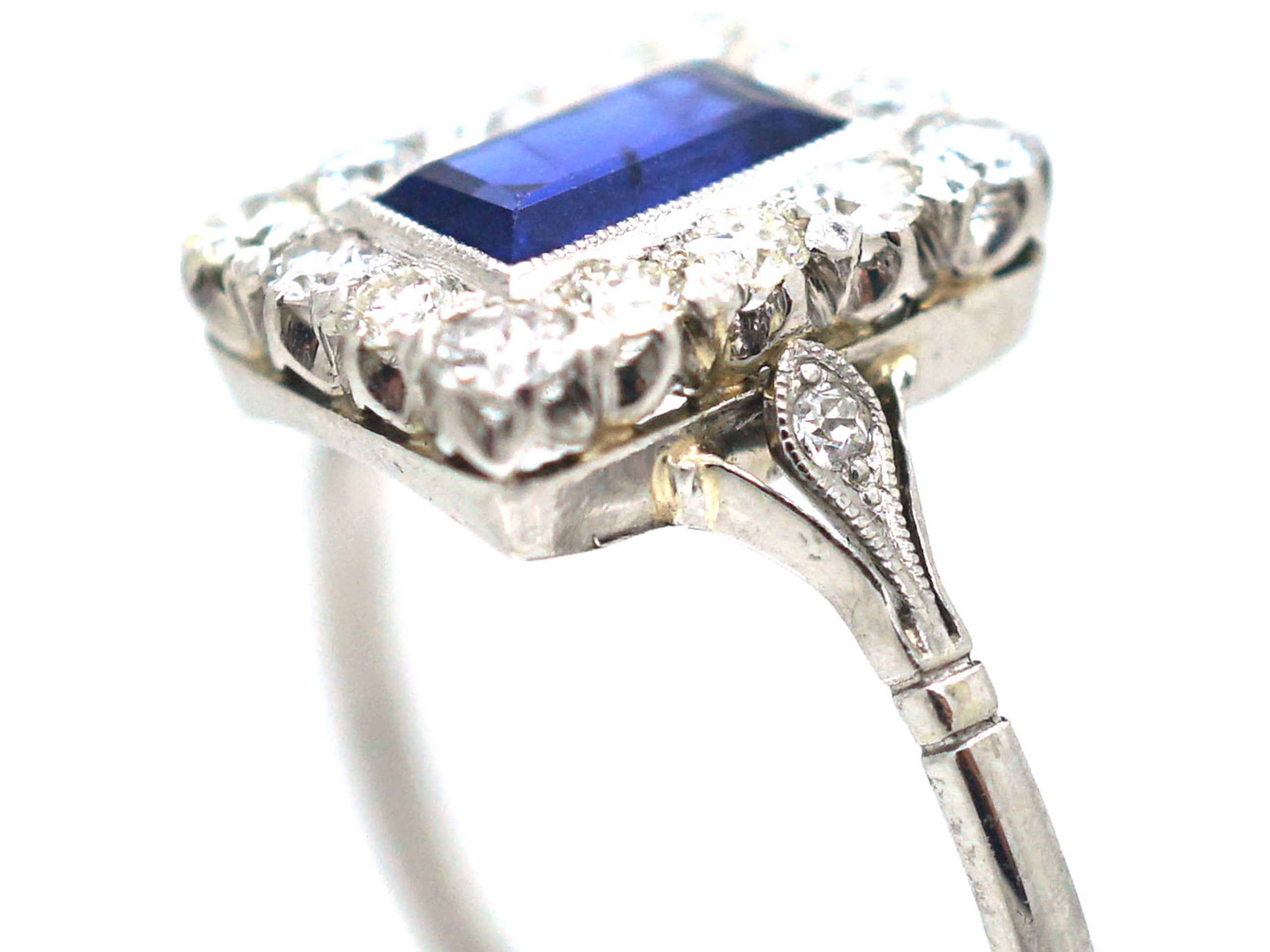 Art Deco Platinum Sapphire & Diamond Rectangular Shaped Ring (173P ...