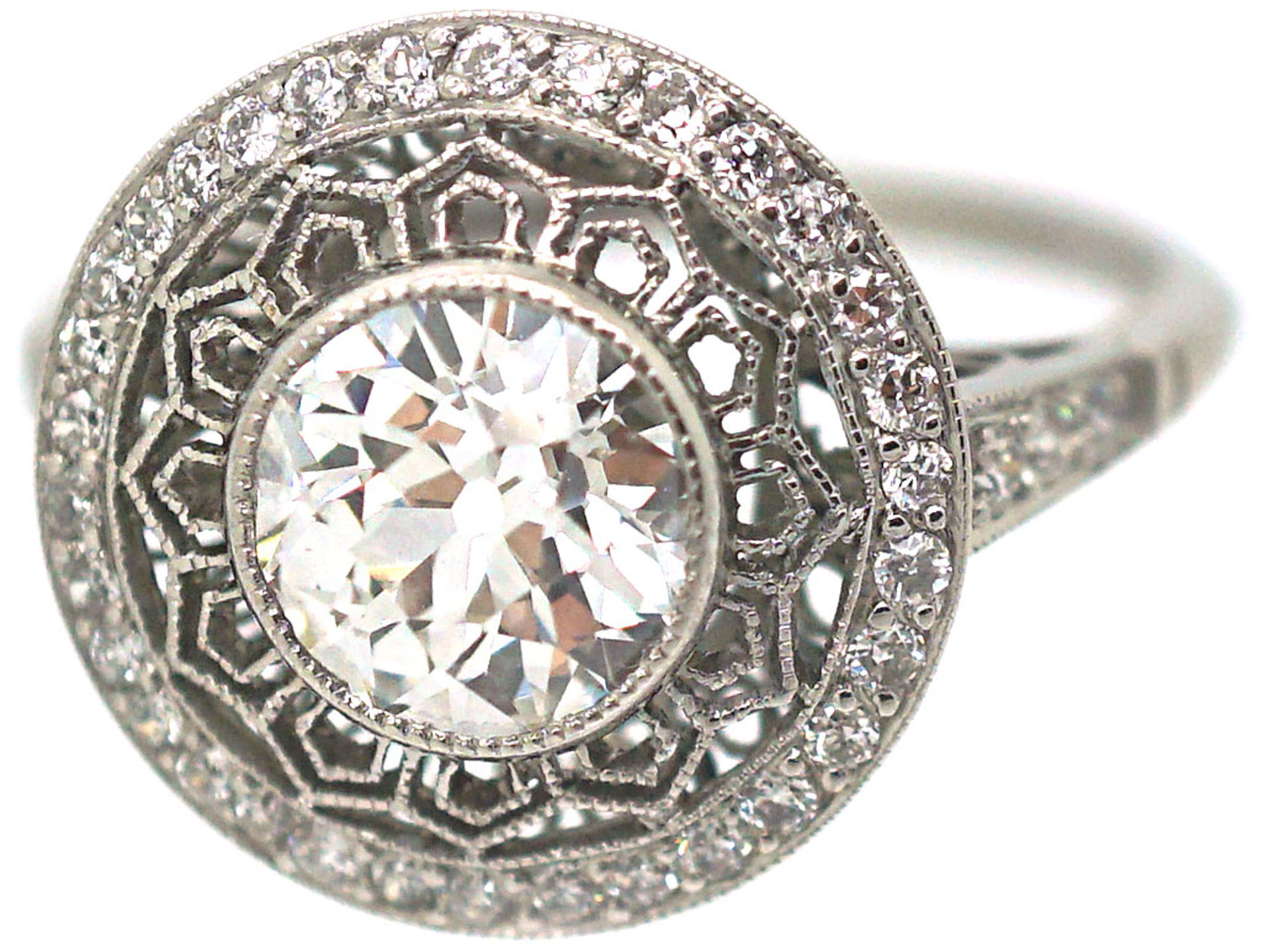 Art Deco Platinum & Diamond Target Ring (497G) | The Antique Jewellery ...
