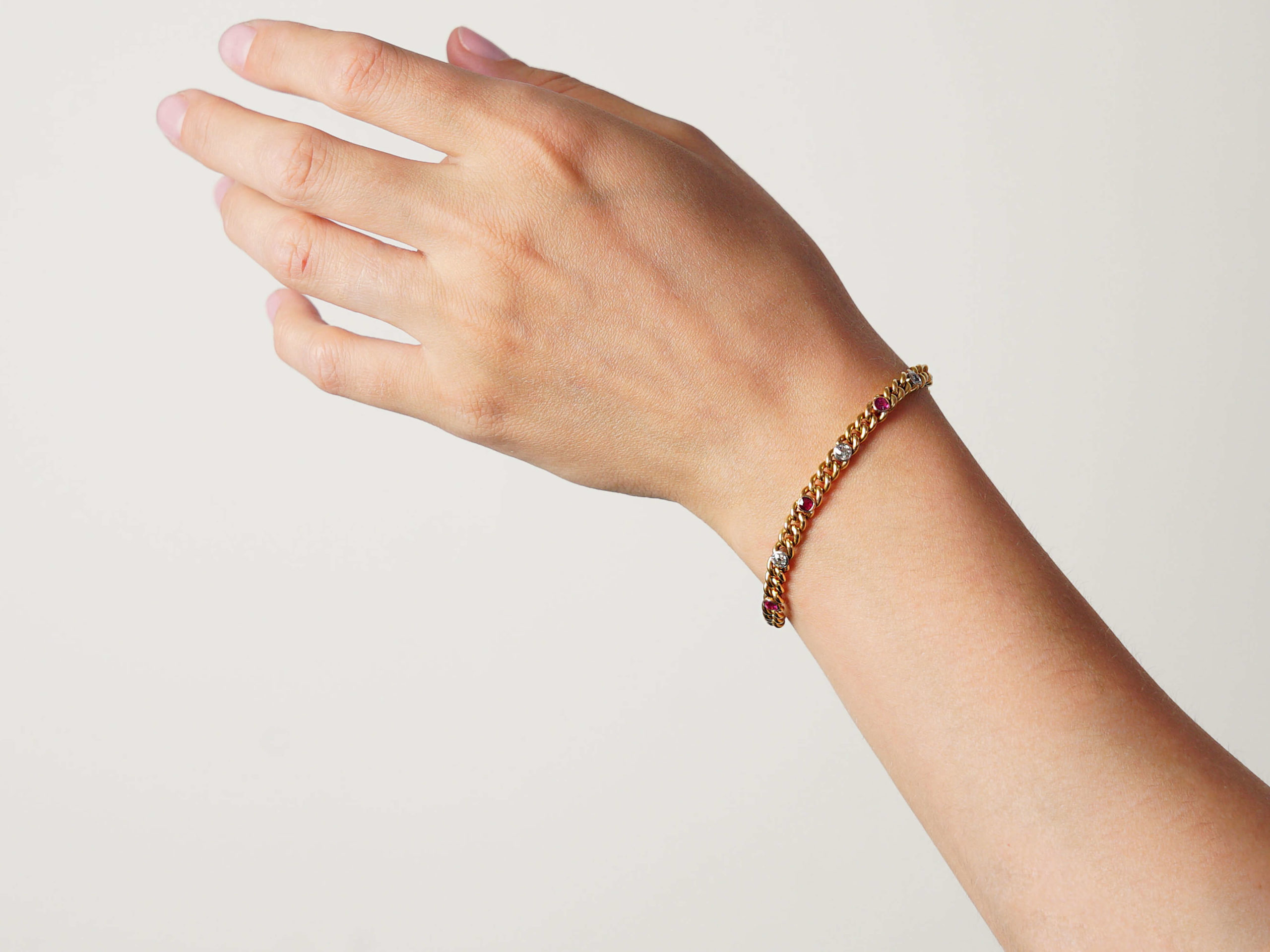 French 18ct Gold, Ruby & Diamond Curb Link Bracelet (794N) | The ... French 18ct Gold, Ruby & Diamond Curb Link Bracelet (794N) | The ...