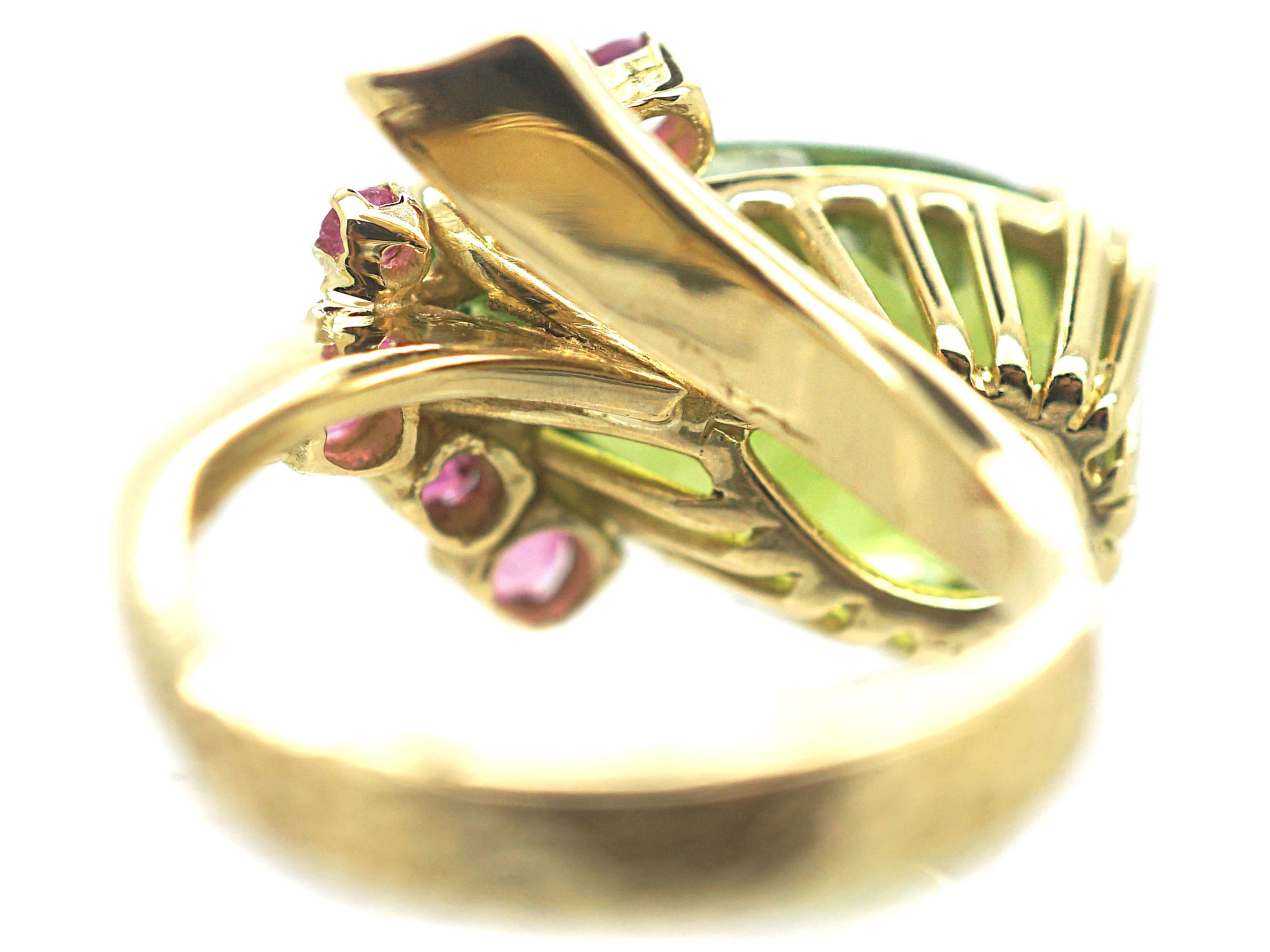 1970s 18ct Gold, Ruby & Large Pear Shaped Peridot Ring (309P) | The ...