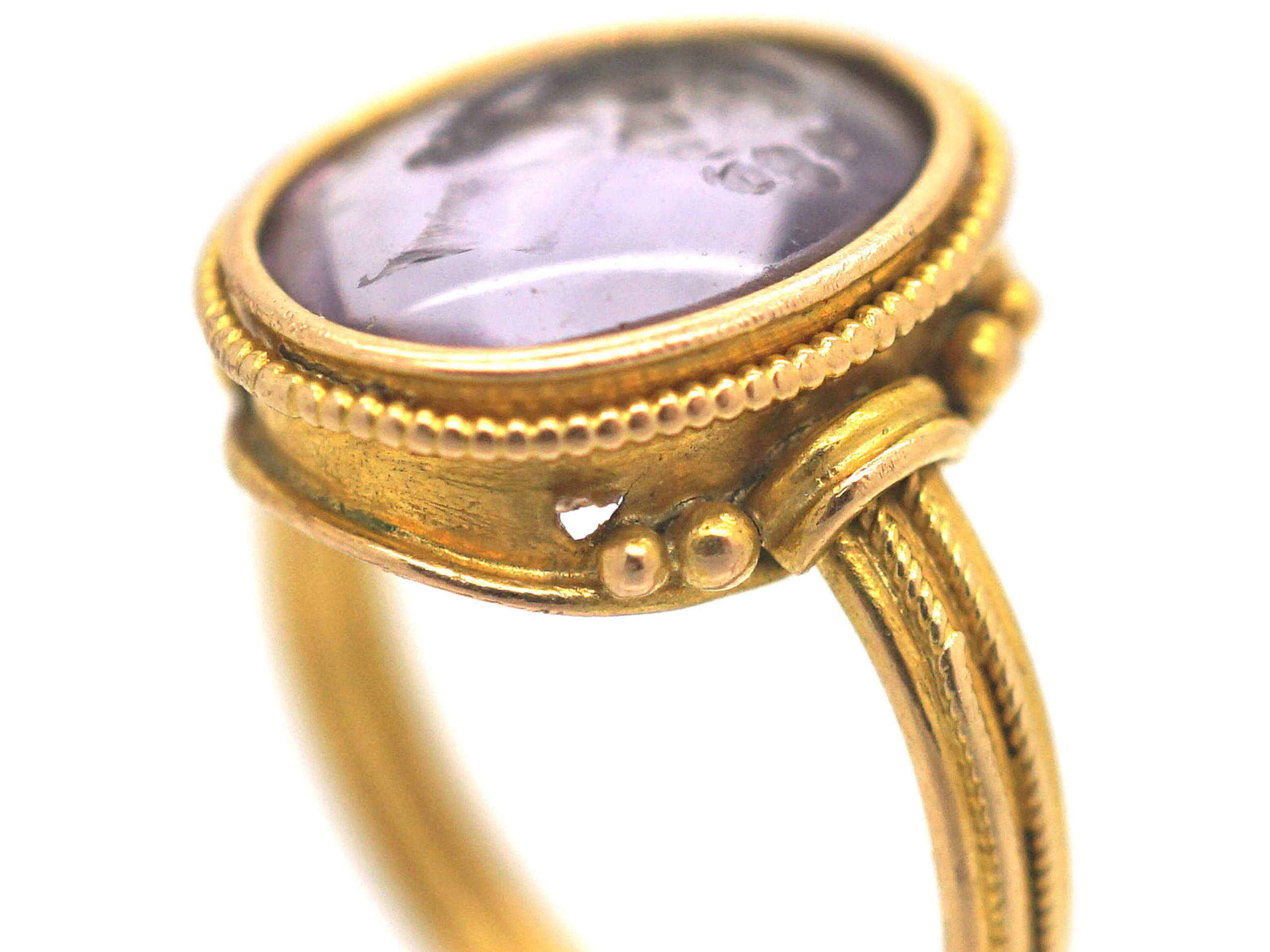 Victorian 18ct Gold & Amethyst Intaglio Ring of a Grecian Lady's Head ...