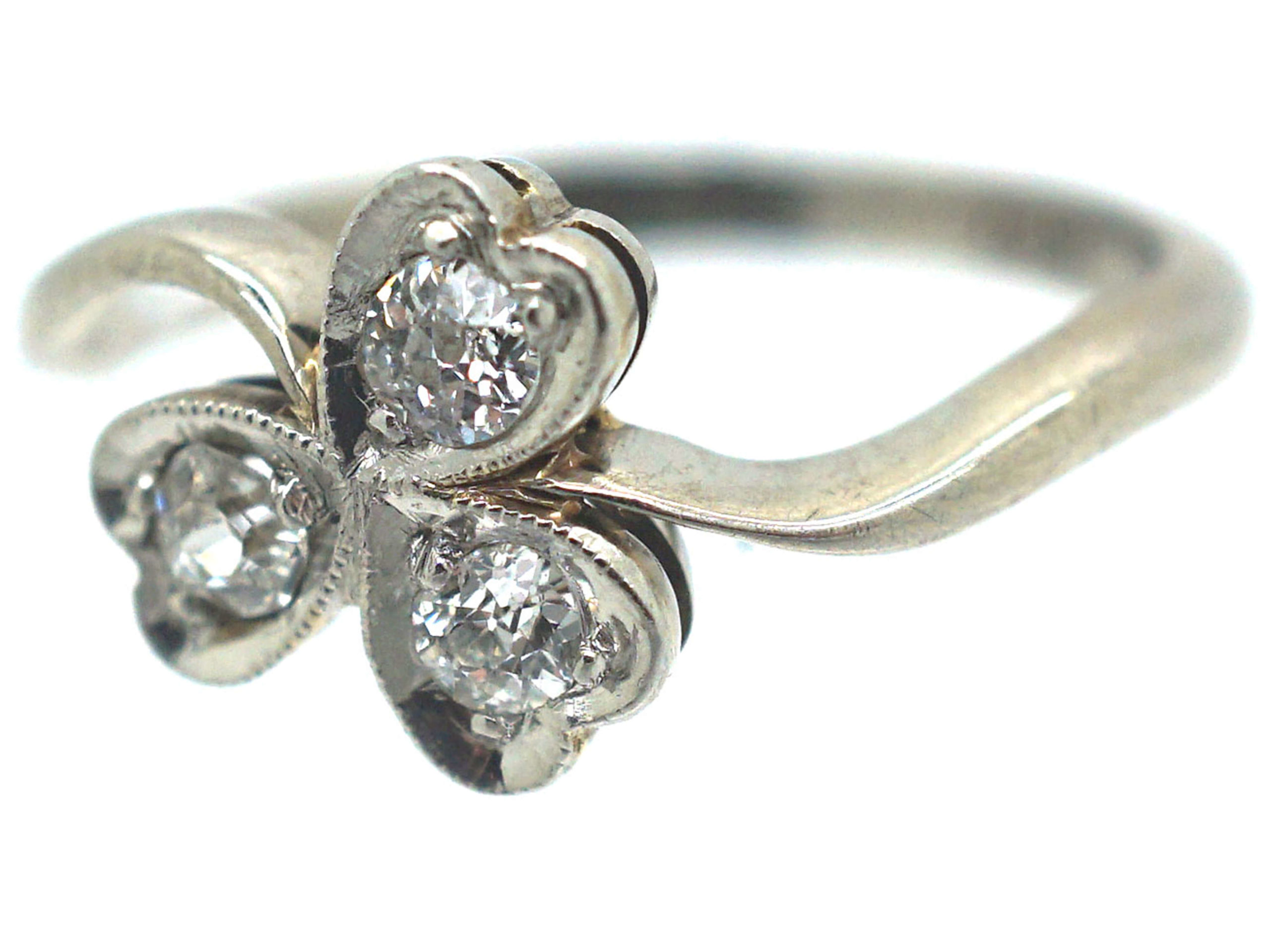 Edwardian 18ct White Gold & Platinum, Diamond Three Leaf Clover Ring ...