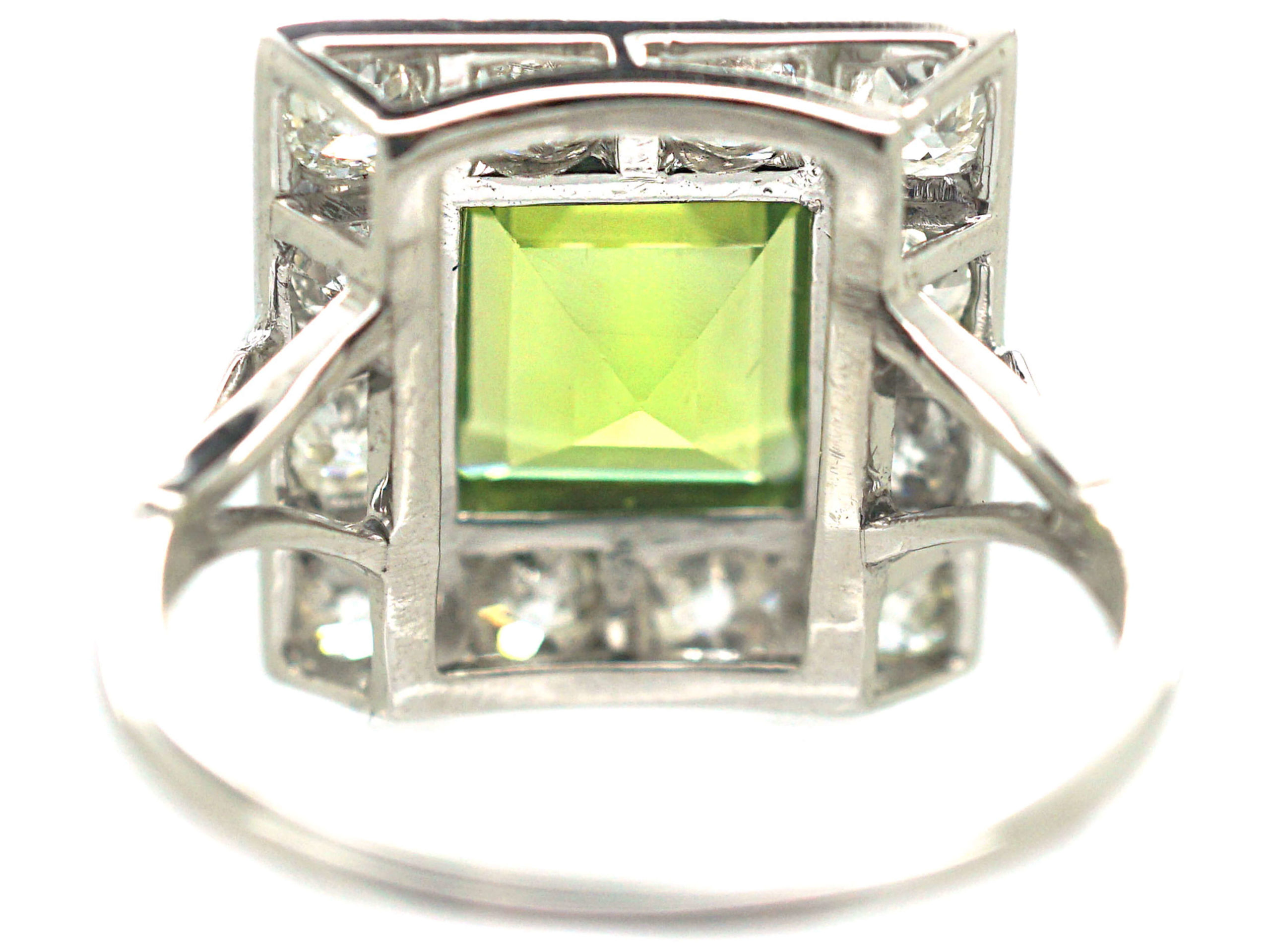 Platinum, Peridot & Diamond Square Shaped Ring (246P) | The Antique ...