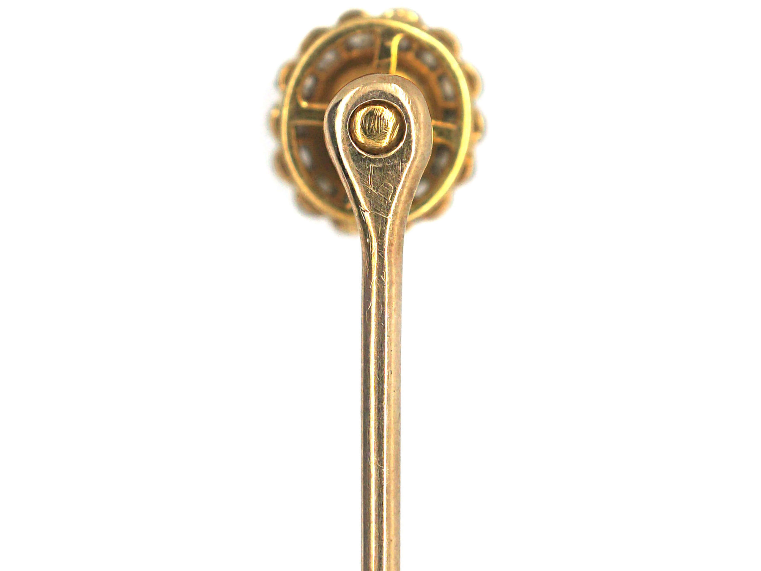 Edwardian 18ct Gold, Diamond & Natural Pearl Cluster Tie Pin (231P ...