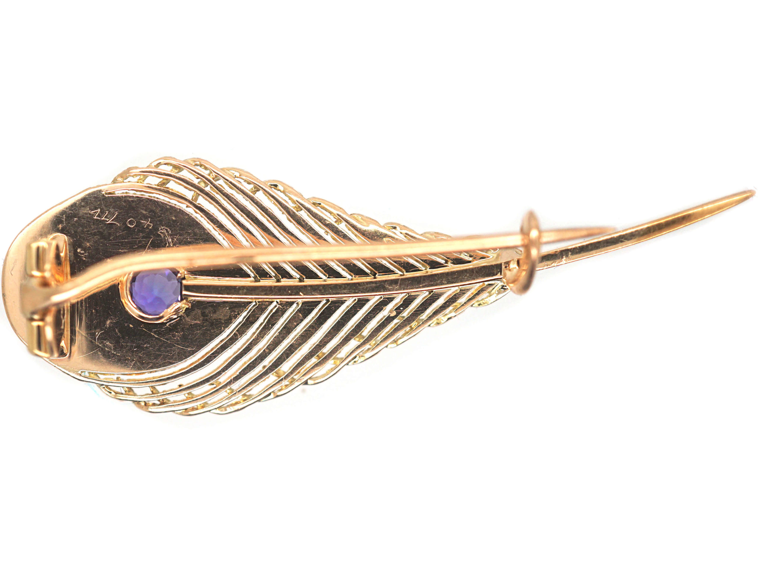 Edwardian 15ct Three Colour Gold & Platinum Peacock Feather Brooch ...