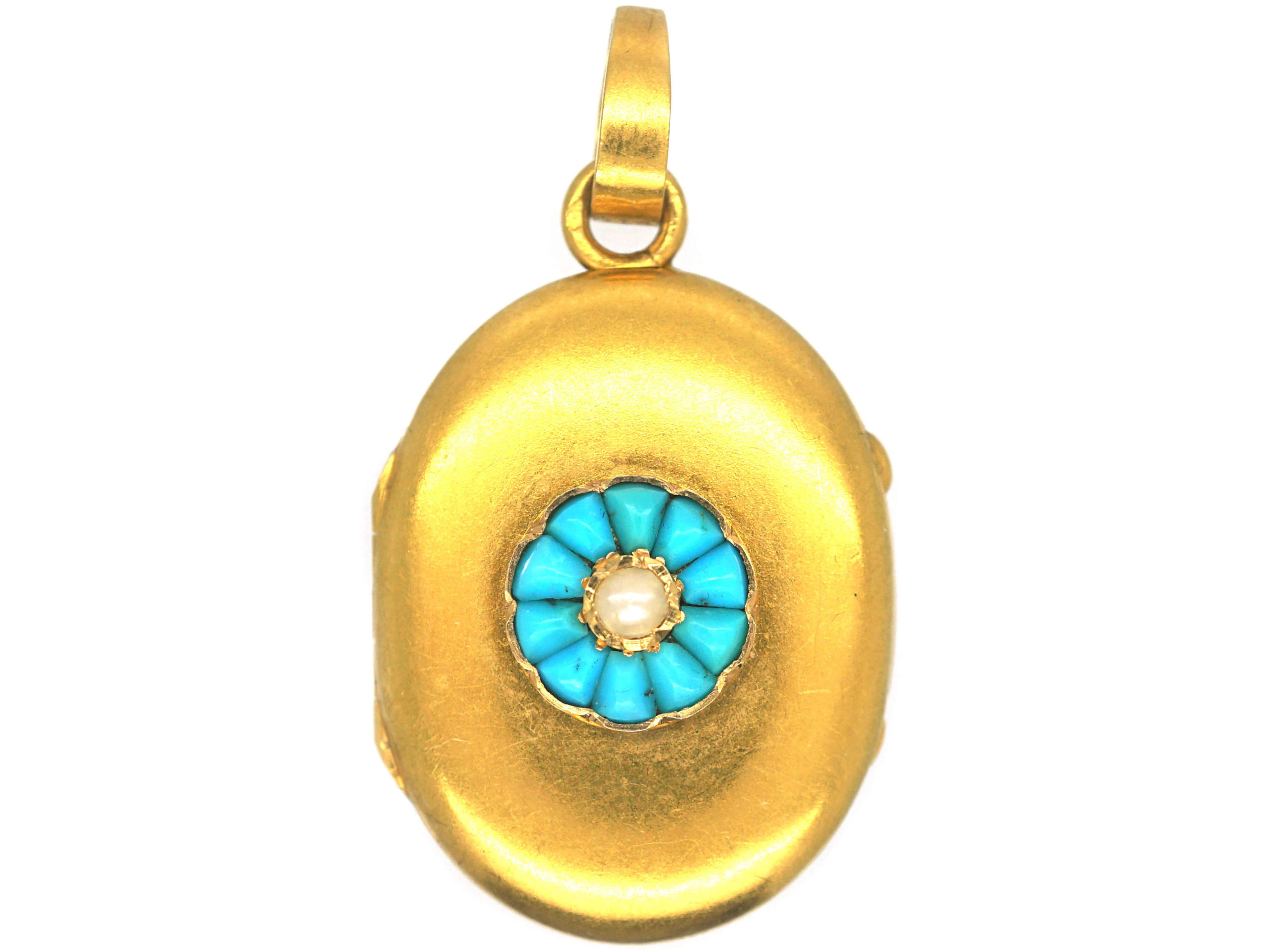 French 18ct Gold Oval Shaped Locket set with Turquoise & a Natural ...