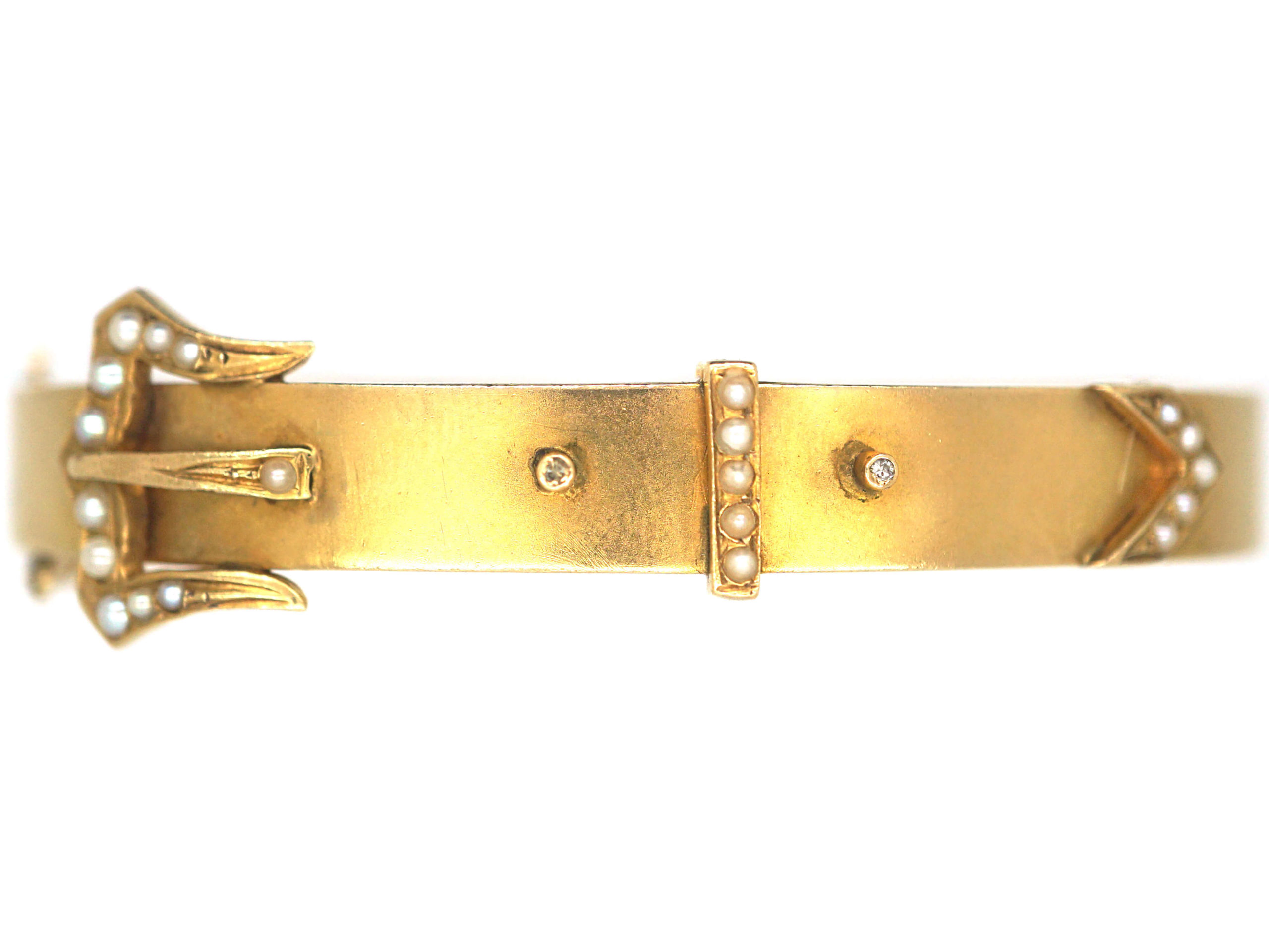Edwardian 14ct Gold Buckle Bangle set with Natural Split Pearls & Rose ...