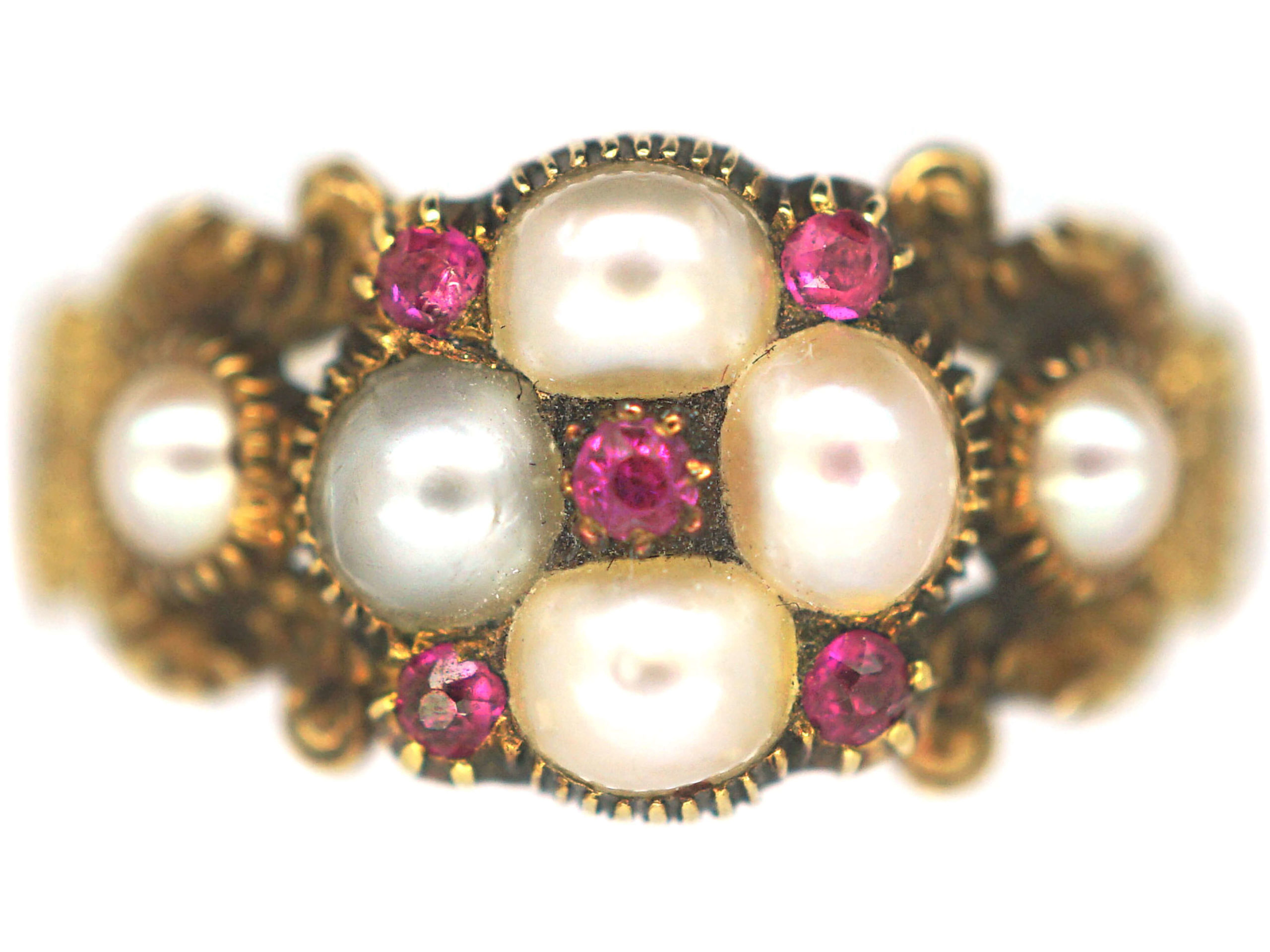 Georgian 15ct Gold, Natural Split Pearl & Ruby Cluster Ring (70E) | The ...