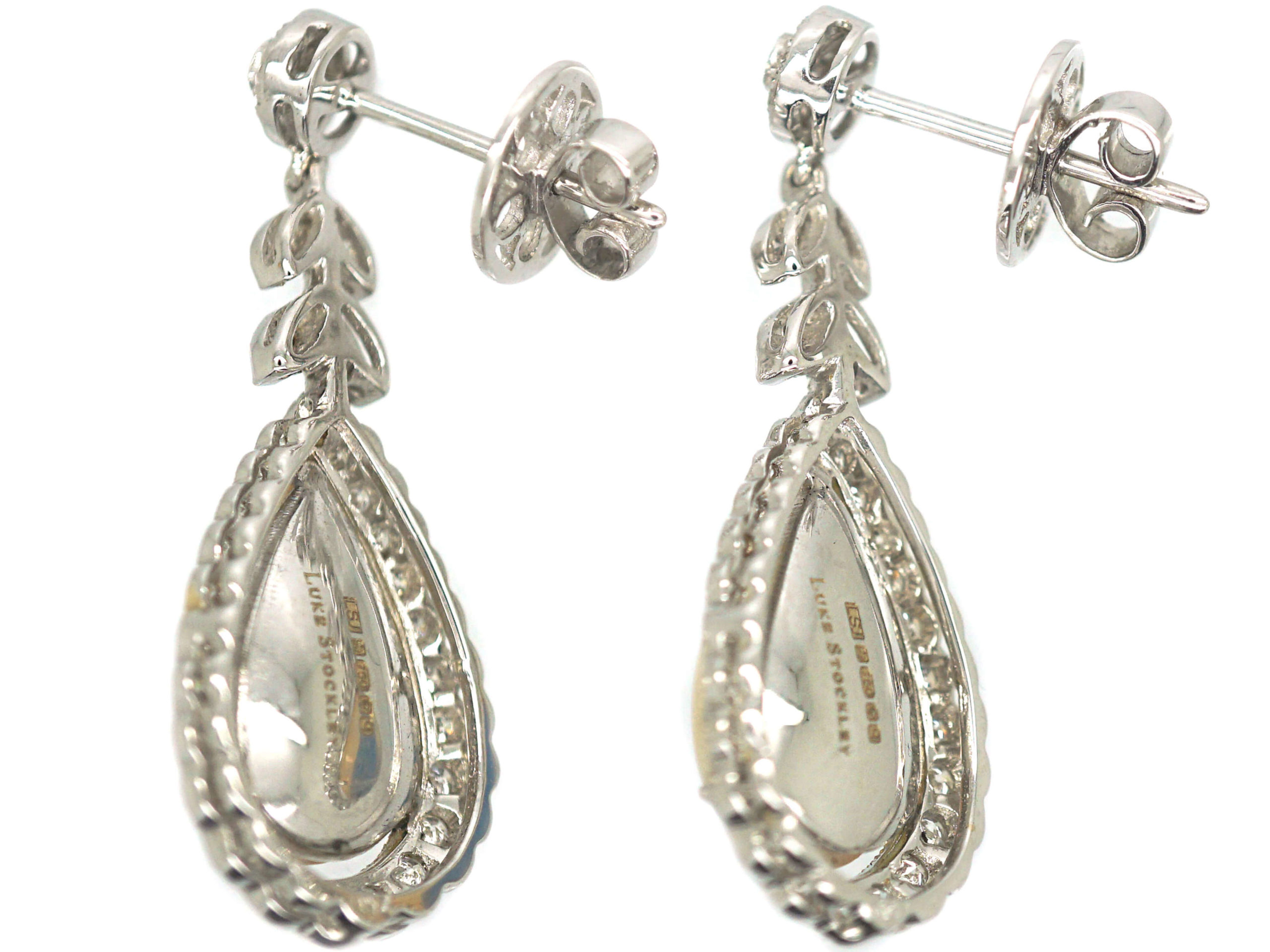 18ct White Gold Opal & Diamond Drop Earrings by Luke Stockley (399P ...