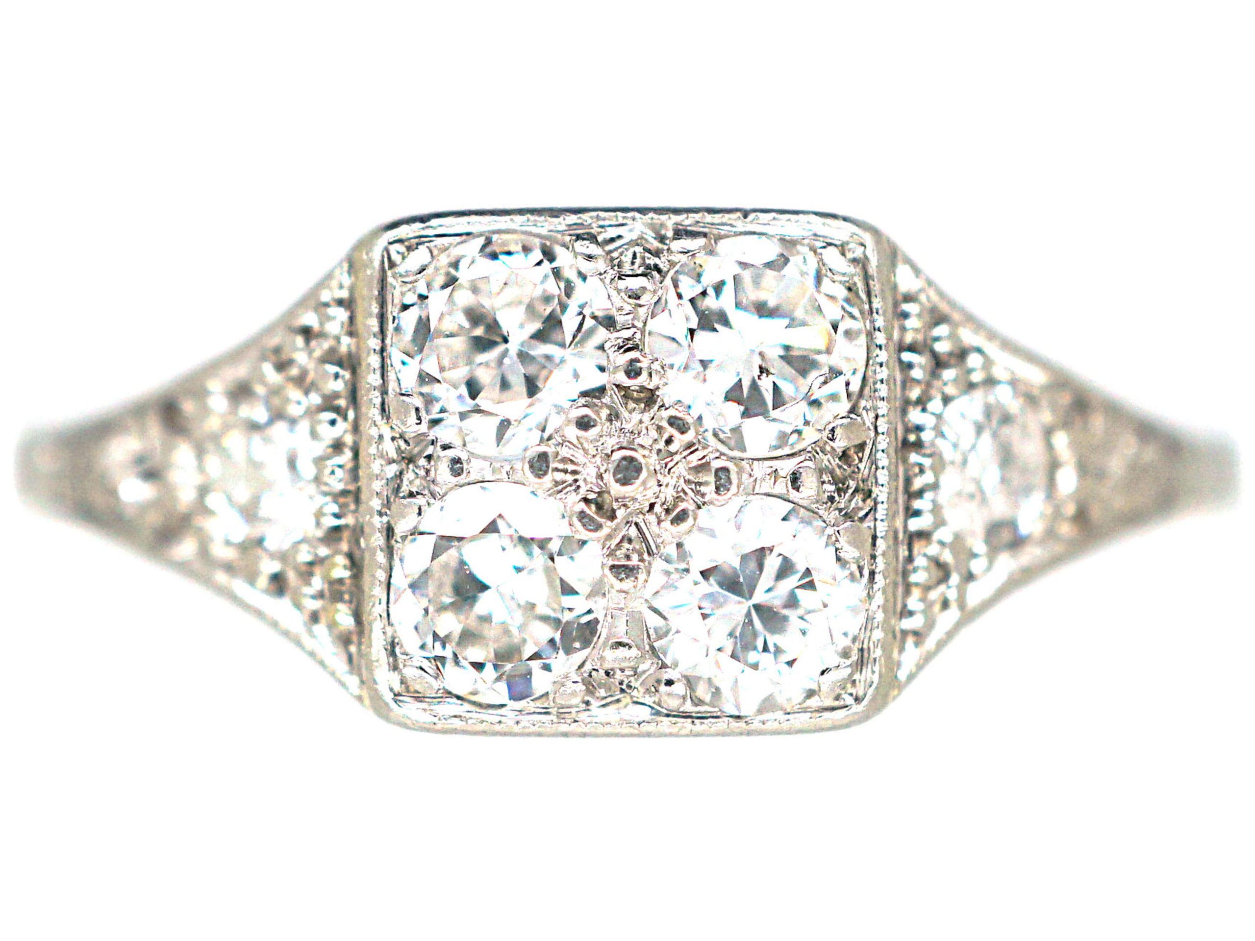 Art Deco 18ct White Gold & Platinum Diamond Set Square Ring with ...