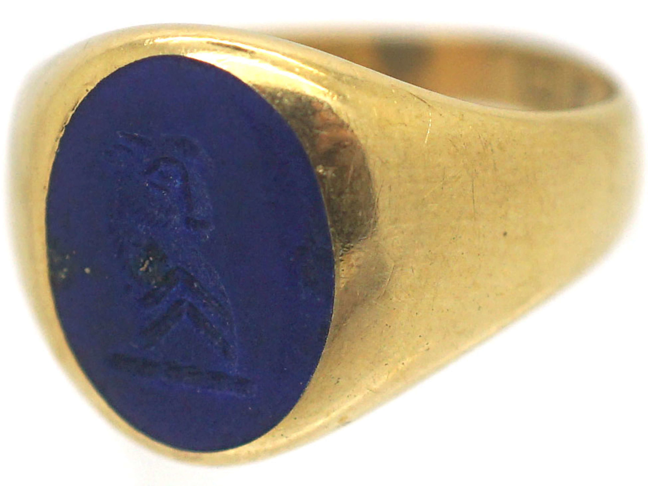 Victorian 18ct Gold & Lapis Lazuli Ring with Intaglio of a Bull (393P ...