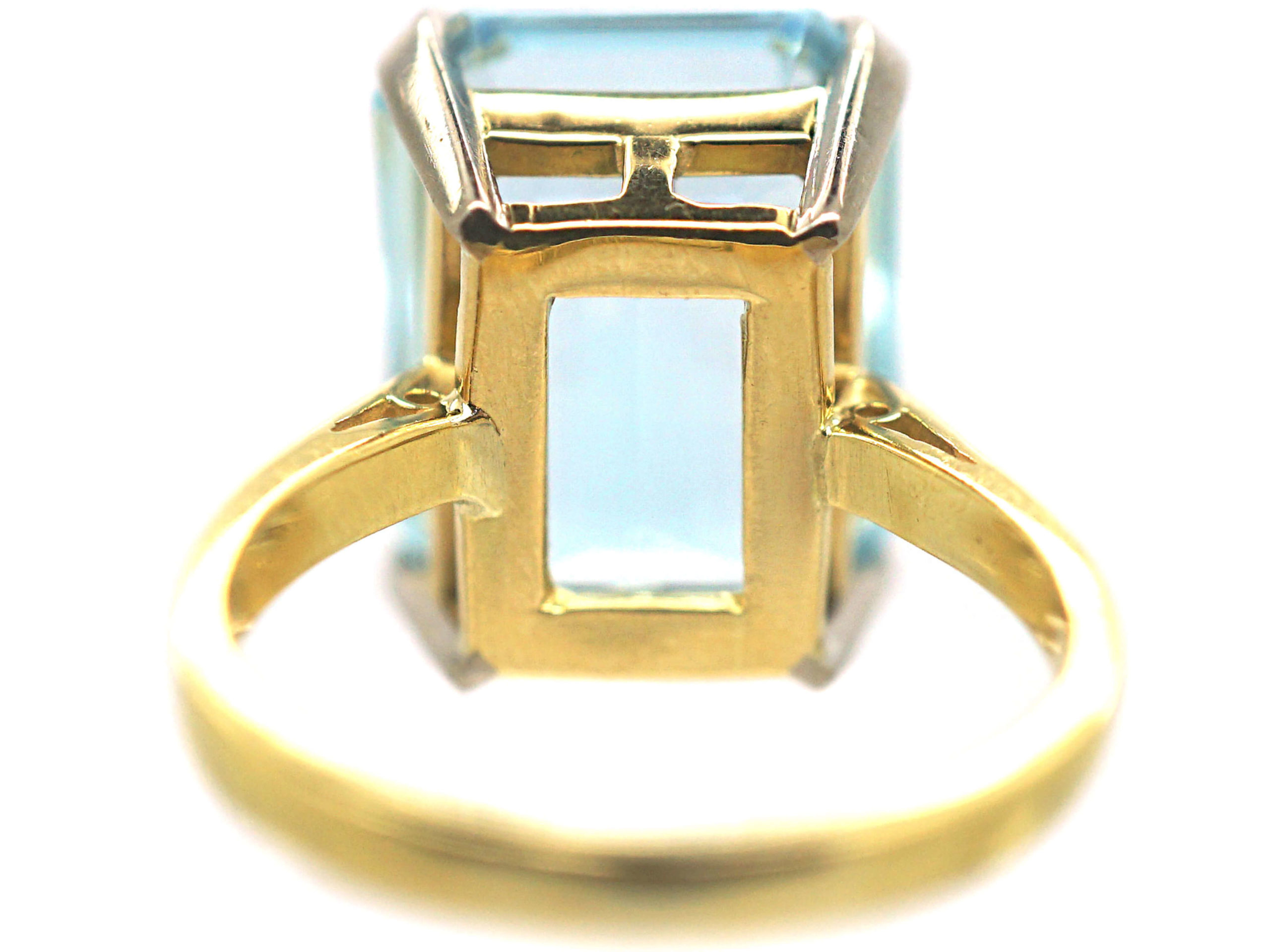 18ct Gold Rectangular Aquamarine Ring (496P) | The Antique Jewellery ...