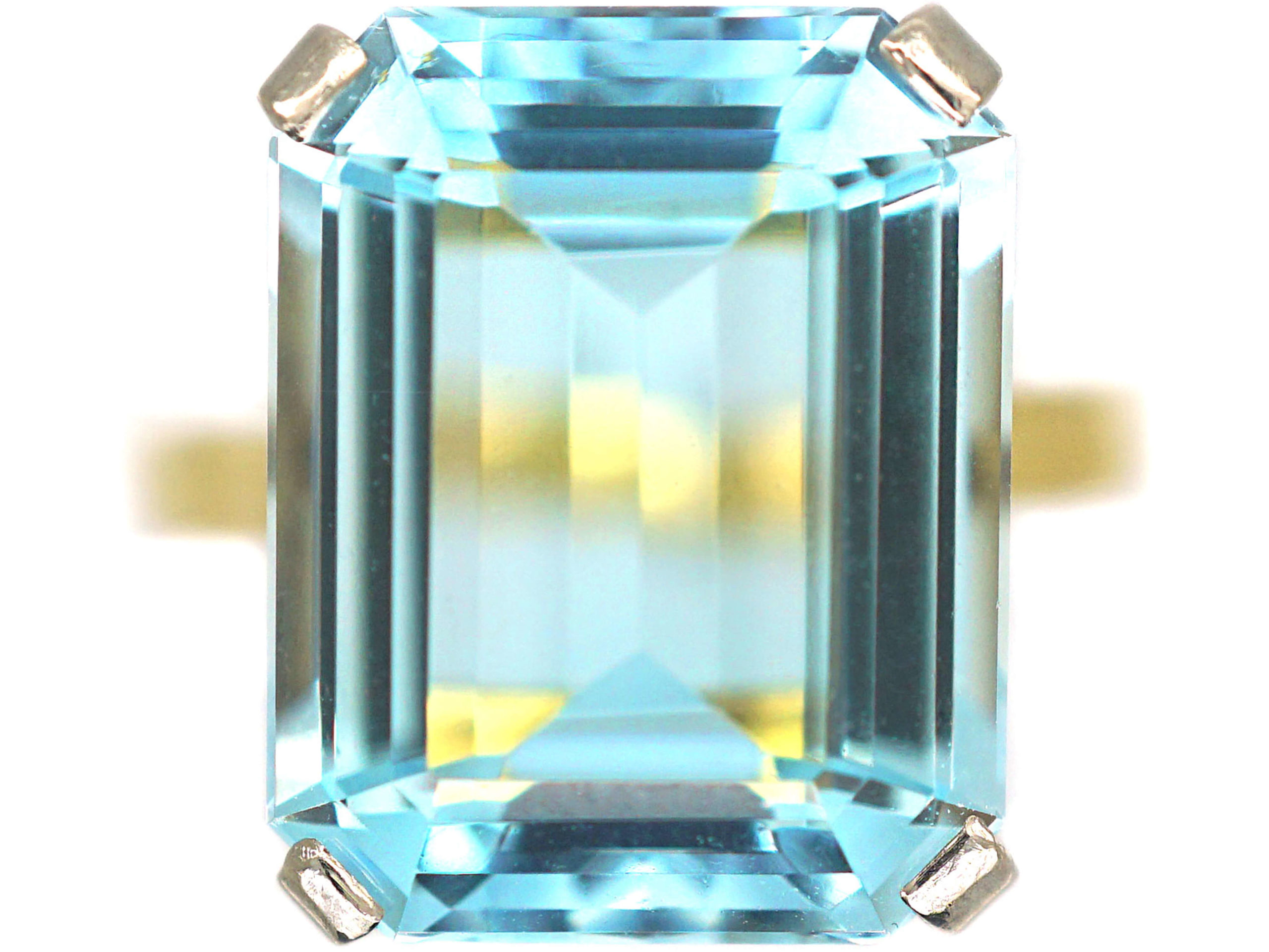 18ct Gold Rectangular Aquamarine Ring (496P) | The Antique Jewellery ...