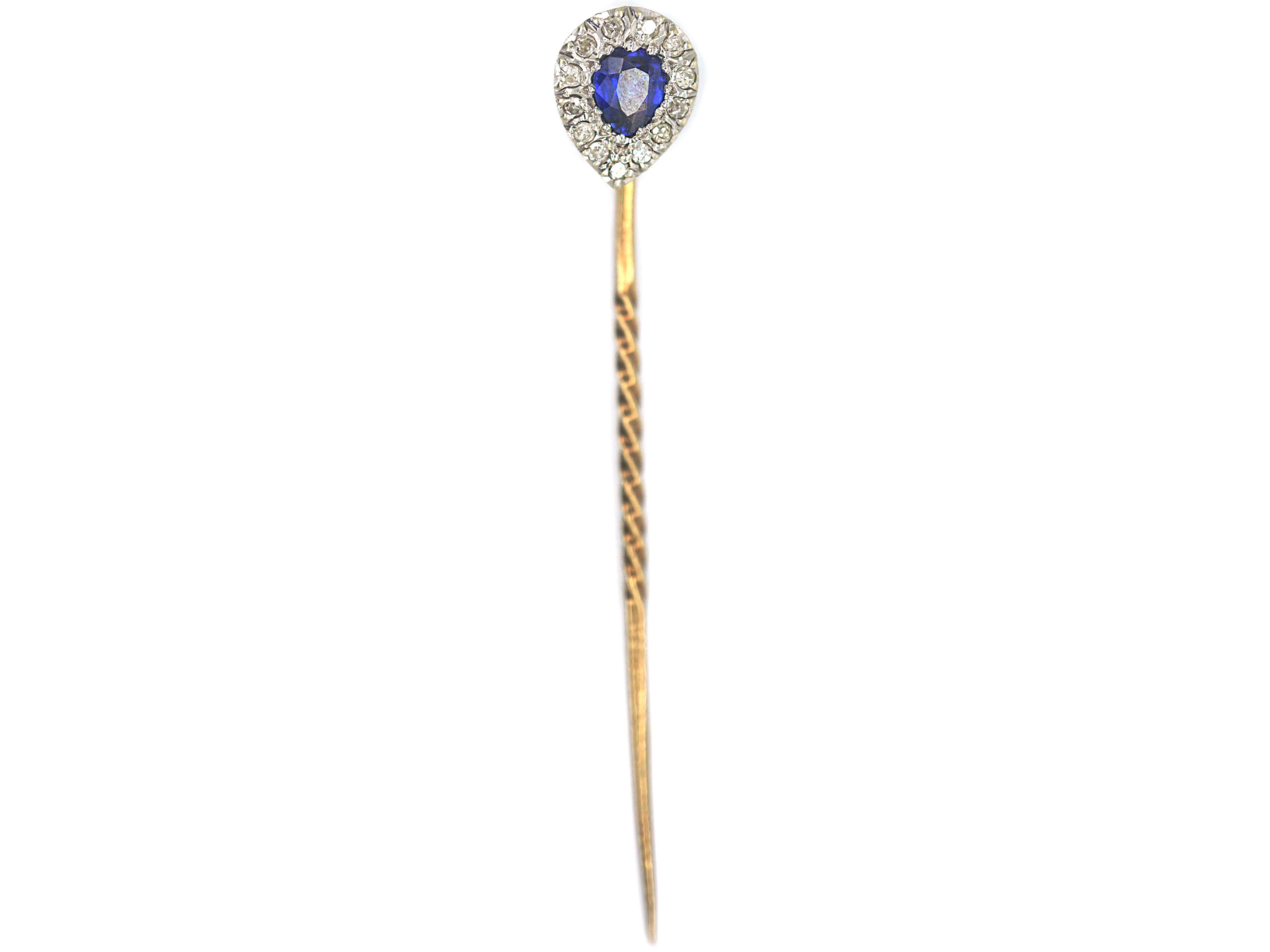 Edwardian 15ct Gold & Platinum, Heart Shaped Sapphire & Diamond Tie Pin ...
