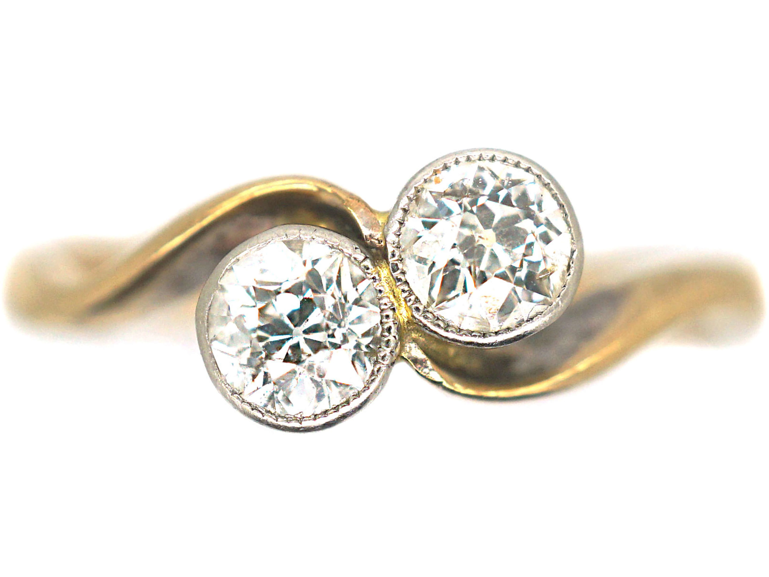 Edwardian 18ct Gold & Platinum, Two Stone Diamond Crossover Ring (538P ...