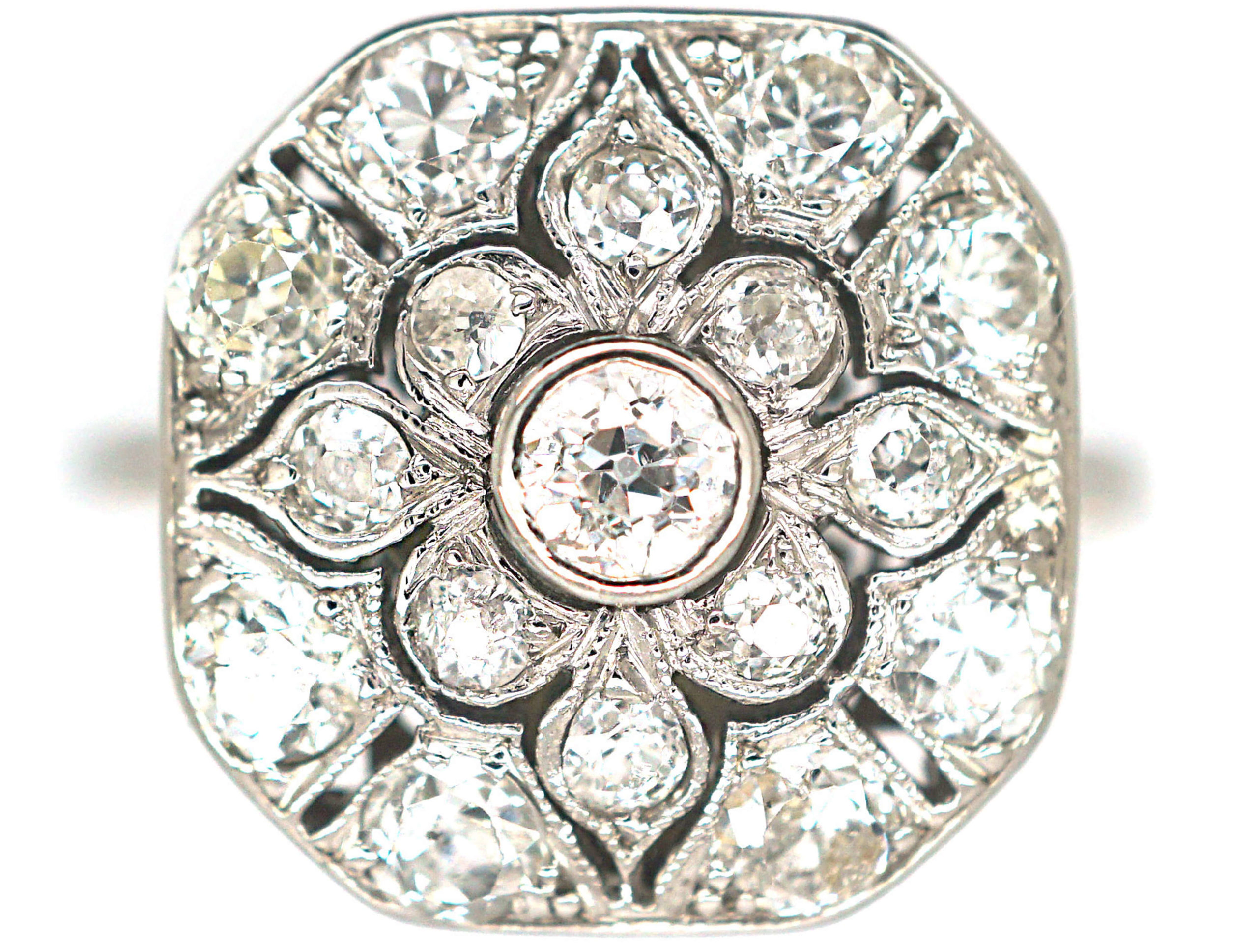 Art Deco Platinum & Diamond Plaque Ring with Flower Motif (524P) | The ...