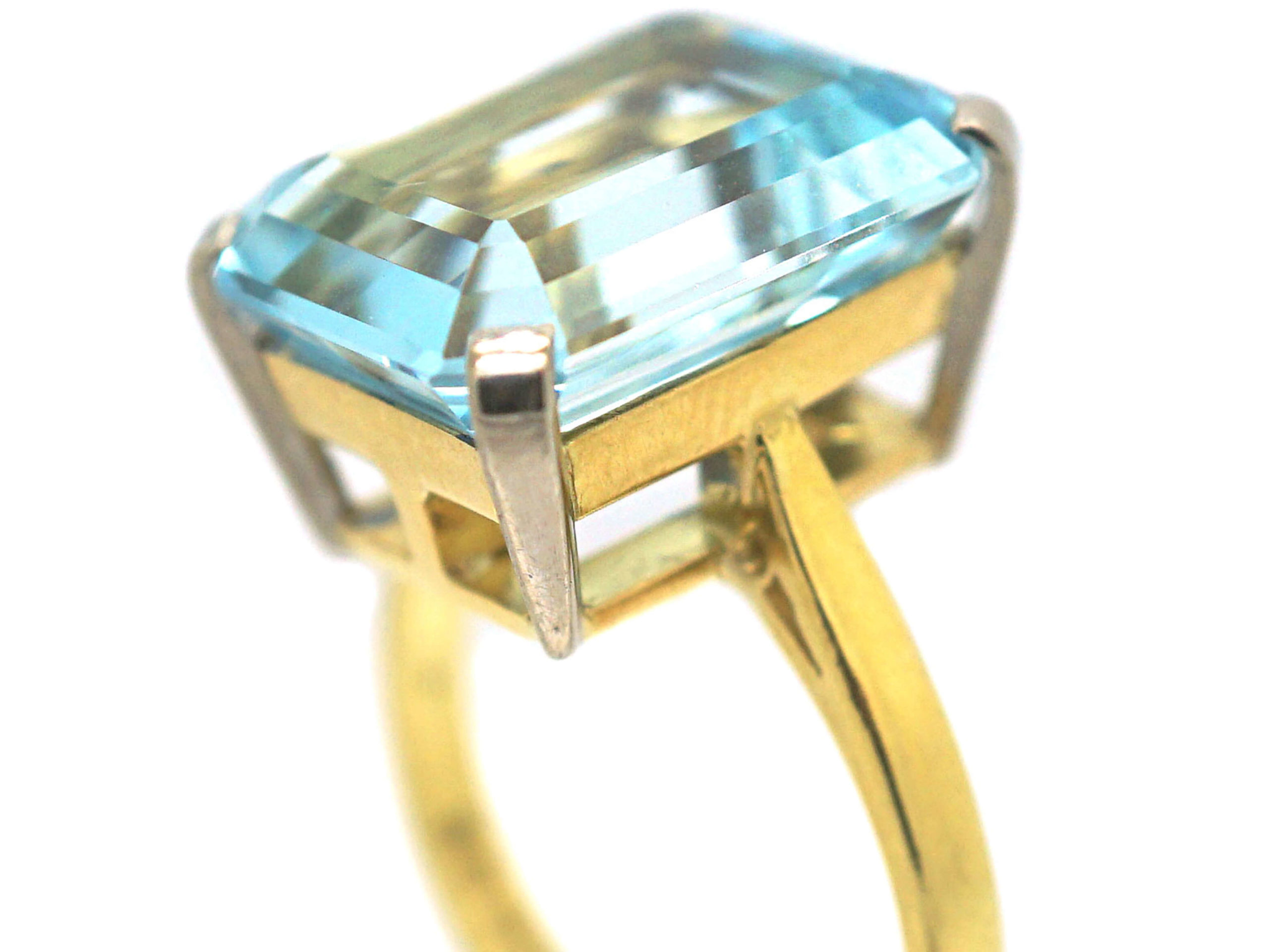 18ct Gold Rectangular Aquamarine Ring (496P) | The Antique Jewellery ...